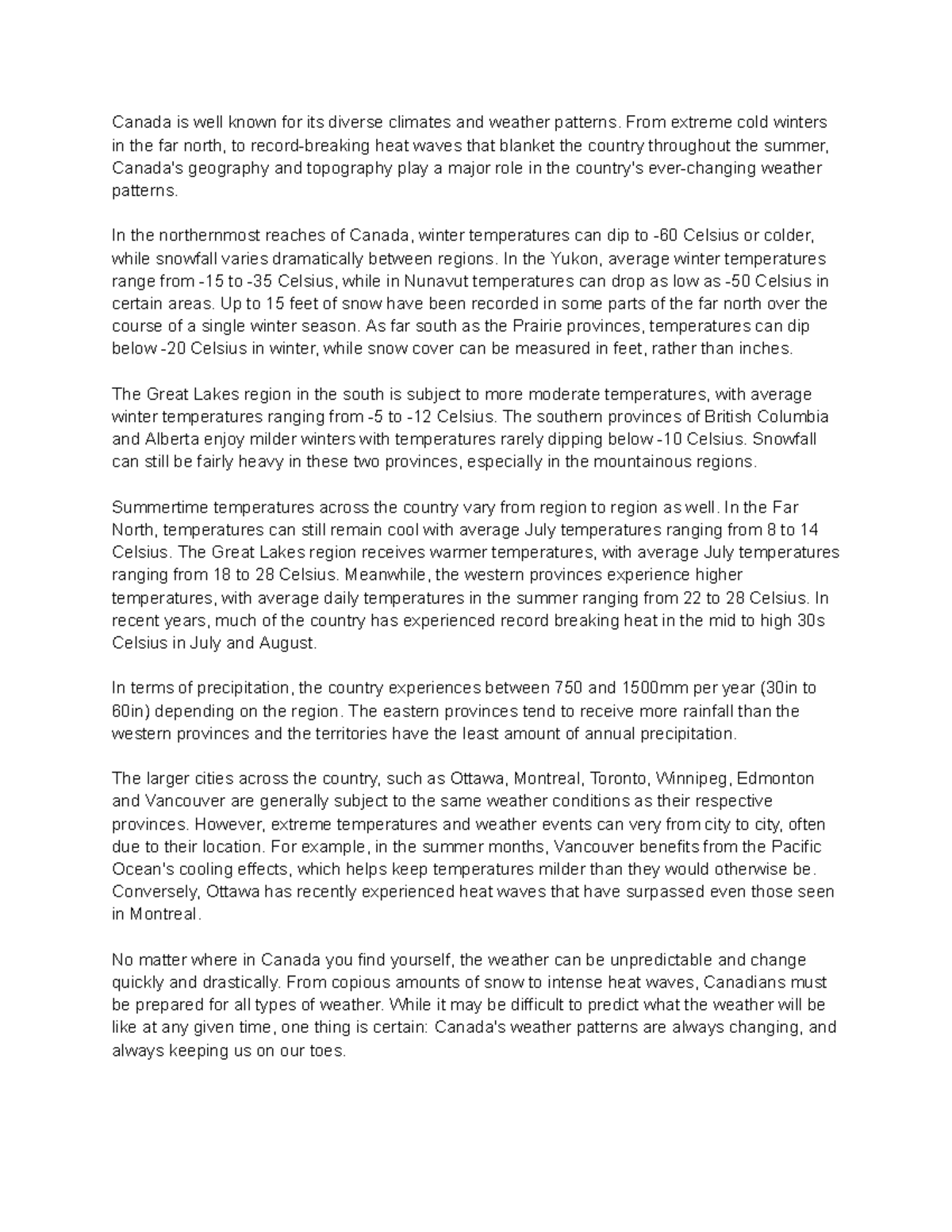 Weather patterns in Canada - Canada is well known for its diverse ...