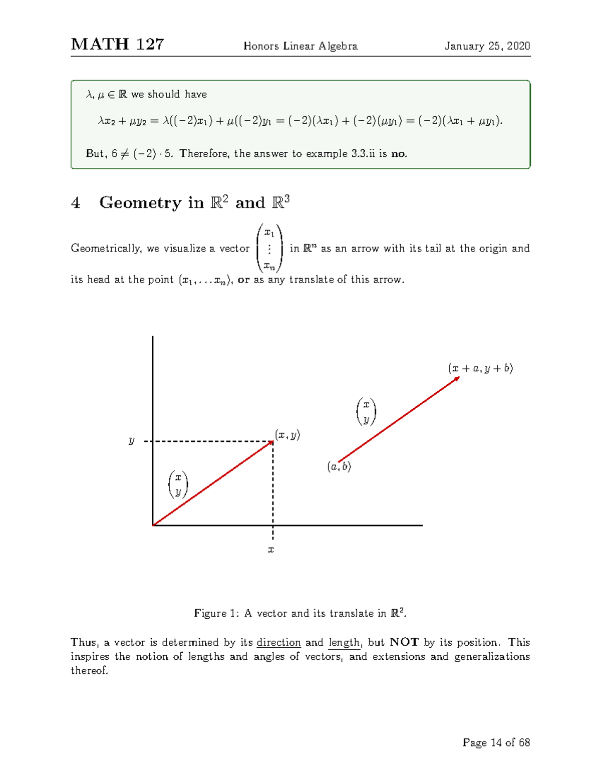 MATH 235-14 - Lecture notes 14 - MATH 127 Honors Linear Algebra January ...