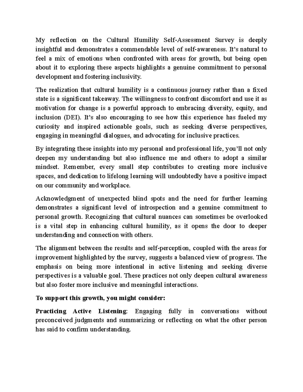 Week 1 discussion My reflection on the Cultural Humility Self - My ...