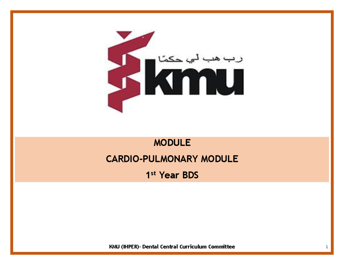 665da2b072b19135934728 - MODULE CARDIO-PULMONARY MODULE 1 st Year BDS ...