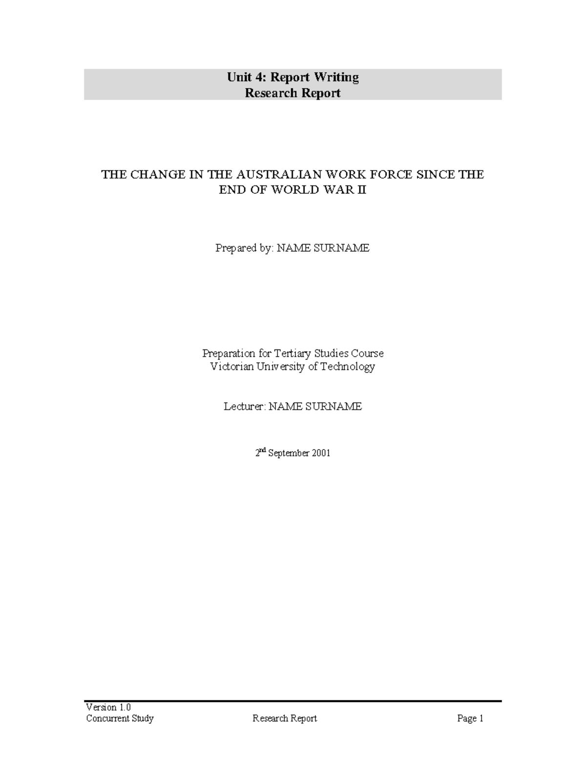 Sample-research-report - Unit 4: Report Writing Research Report THE ...
