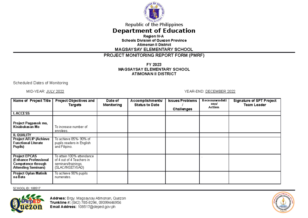 PMRF FY2023 - None - Republic of the Philippines Department of Education Region Schools Division ...