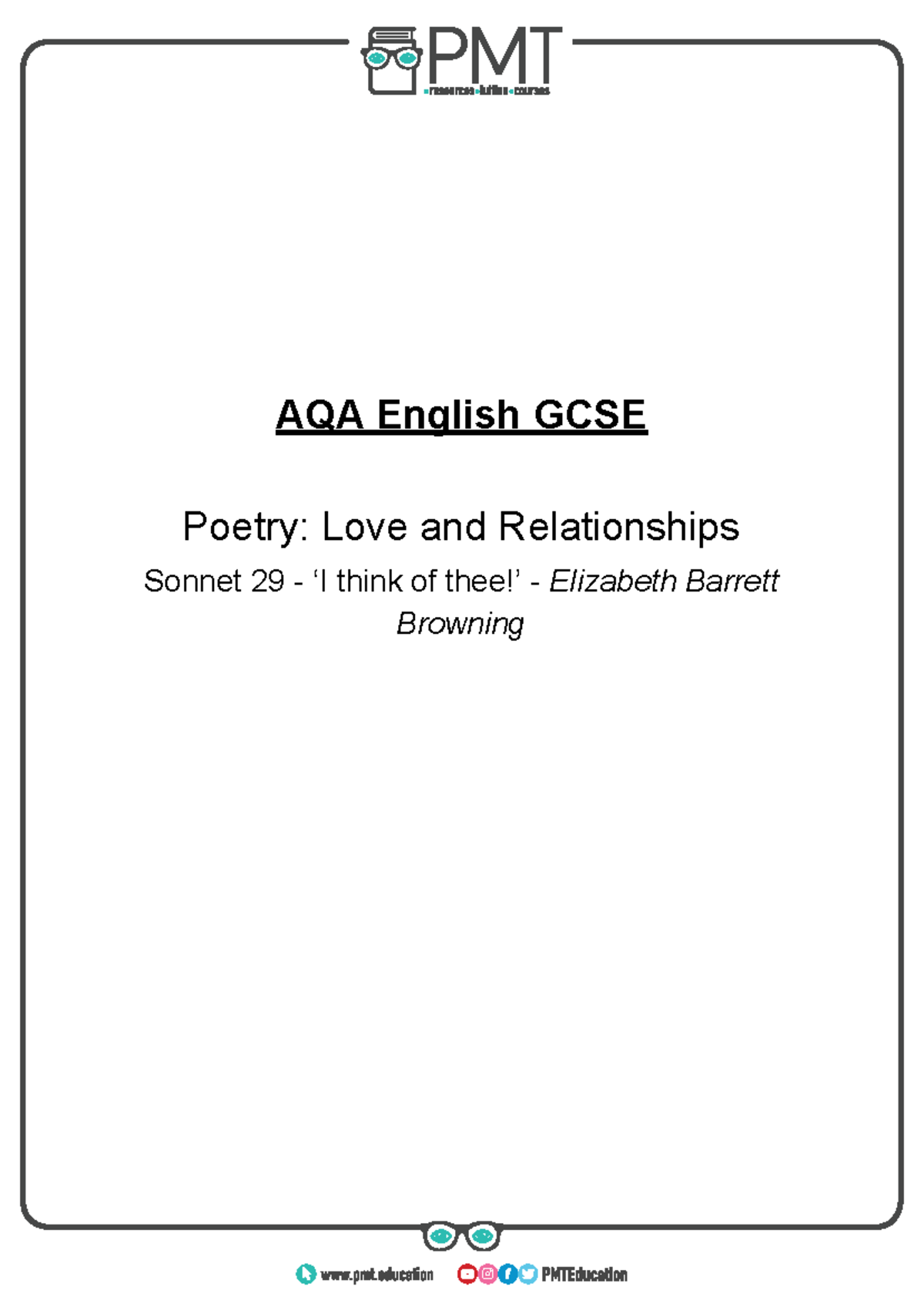 Sonnet-29-Elizabeth-Browning - AQA English GCSE Poetry: Love and ...