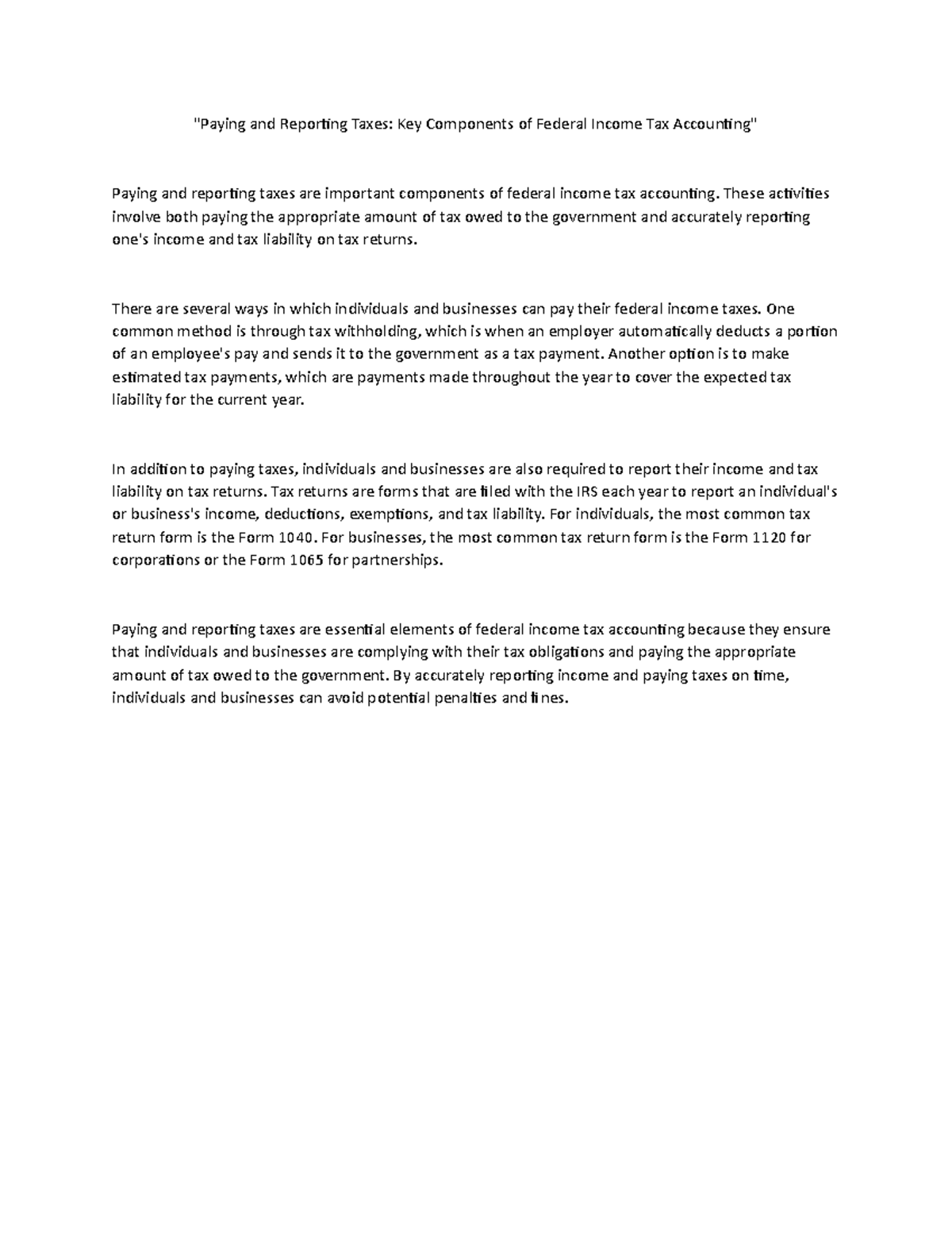 Paying and Reporting Taxes - "Paying and Reporting Taxes: Key ...