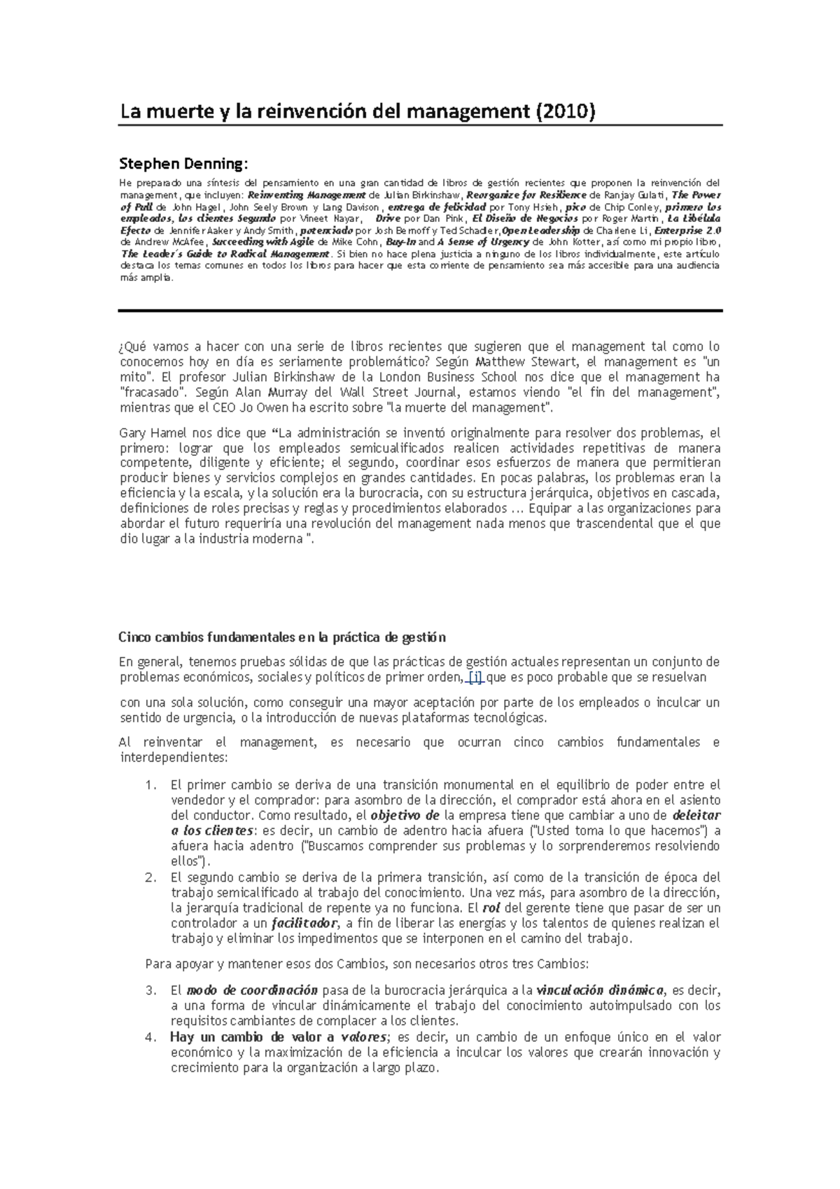 TP Caso 10 - Stephen Denning - La muerte y la reinvención del ...