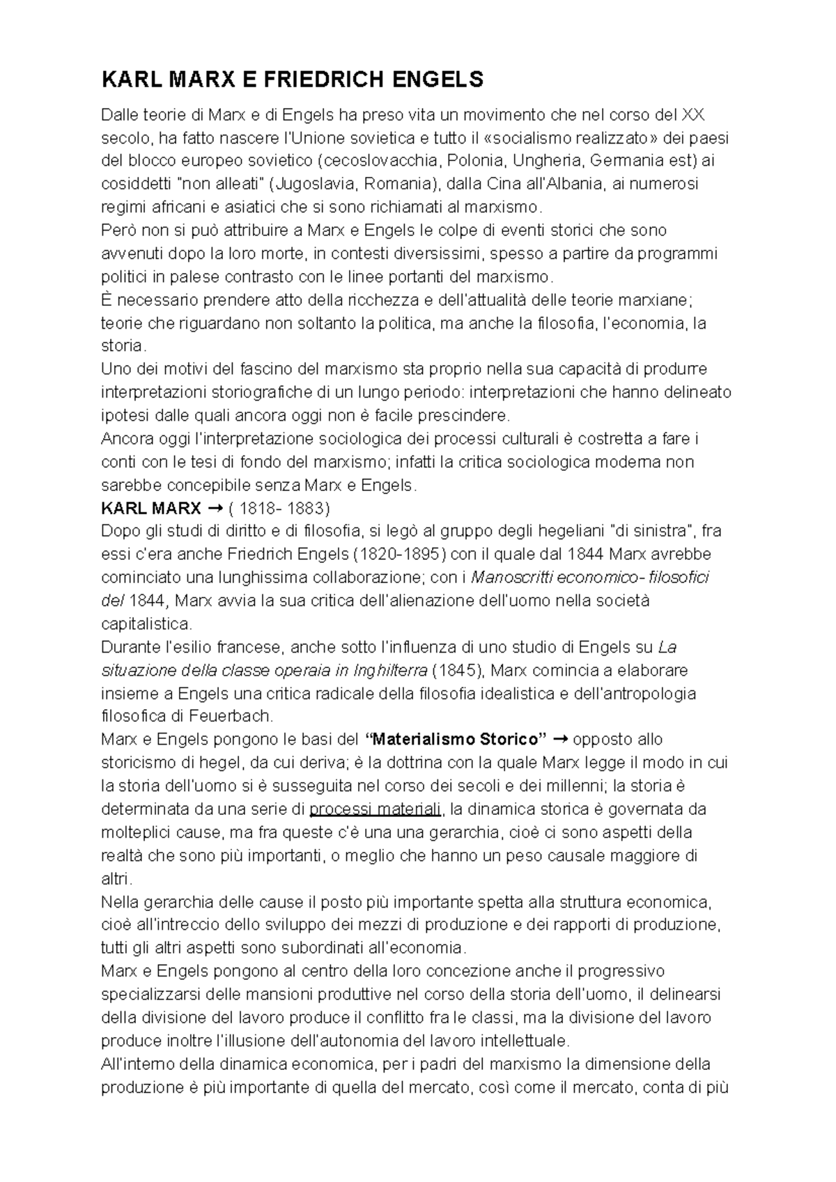 Letteratura Turchetta - KARL MARX E FRIEDRICH ENGELS Dalle teorie di ...