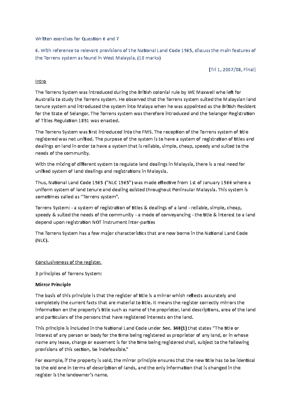 Written exercises 1 - With reference to relevant provisions of the ...