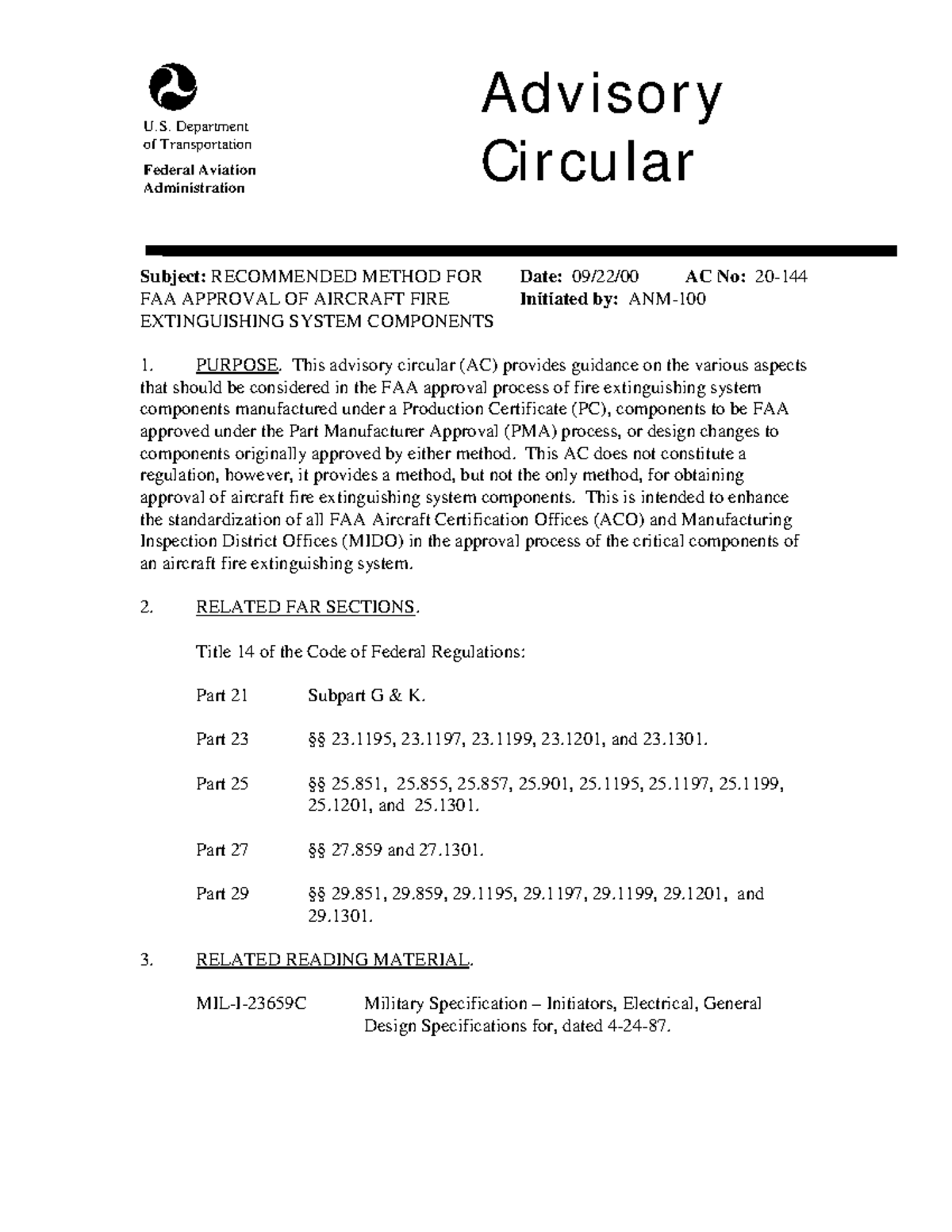 AC 20-144 - information - Advisory U. Department of Transportation ...