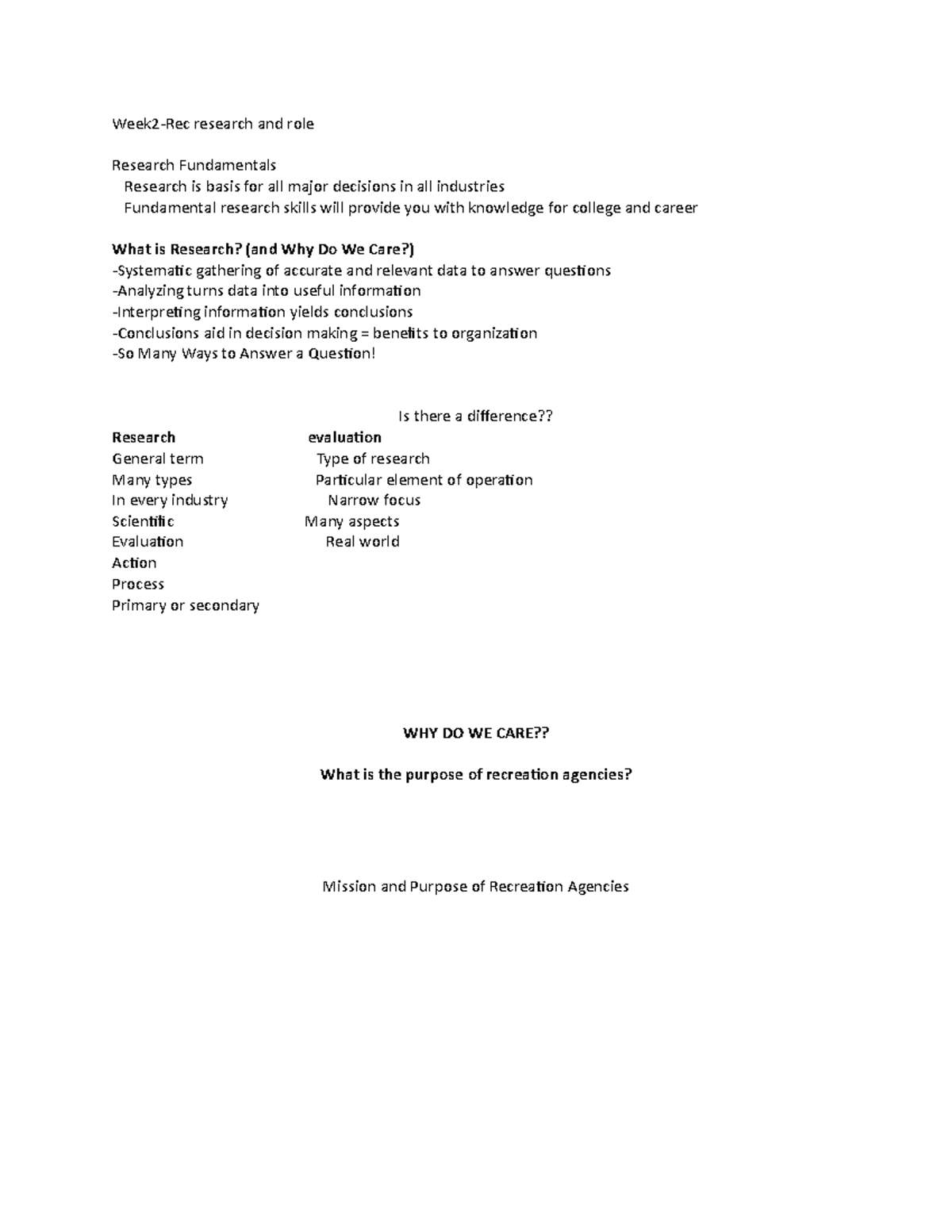 Week 2 research in rec - Week2-Rec research and role Research ...