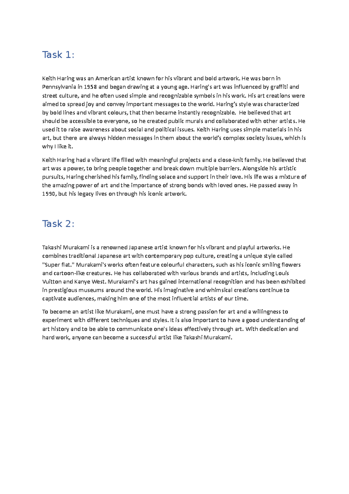 Pop Art Homework - Task 1: Keith Haring was an American artist known for his vibrant and bold ...