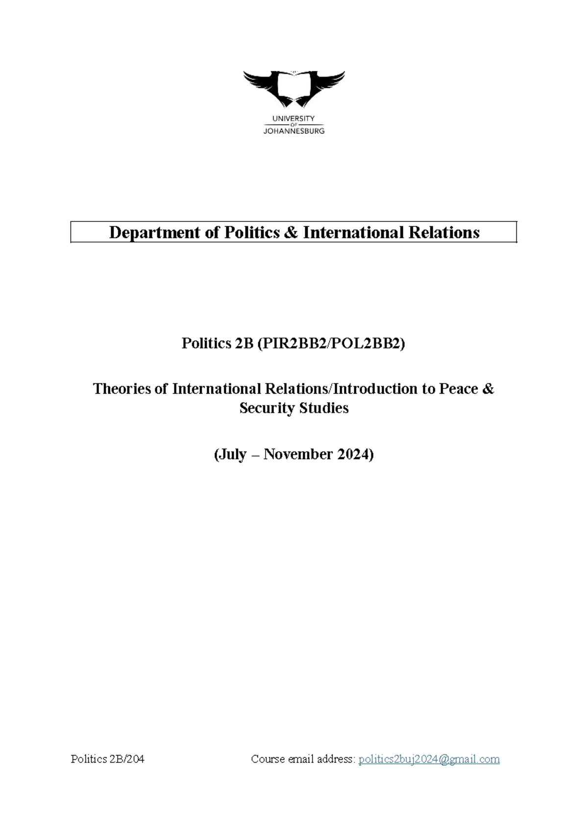 Politics 2B Outline 2024 - Department of Politics & International ...