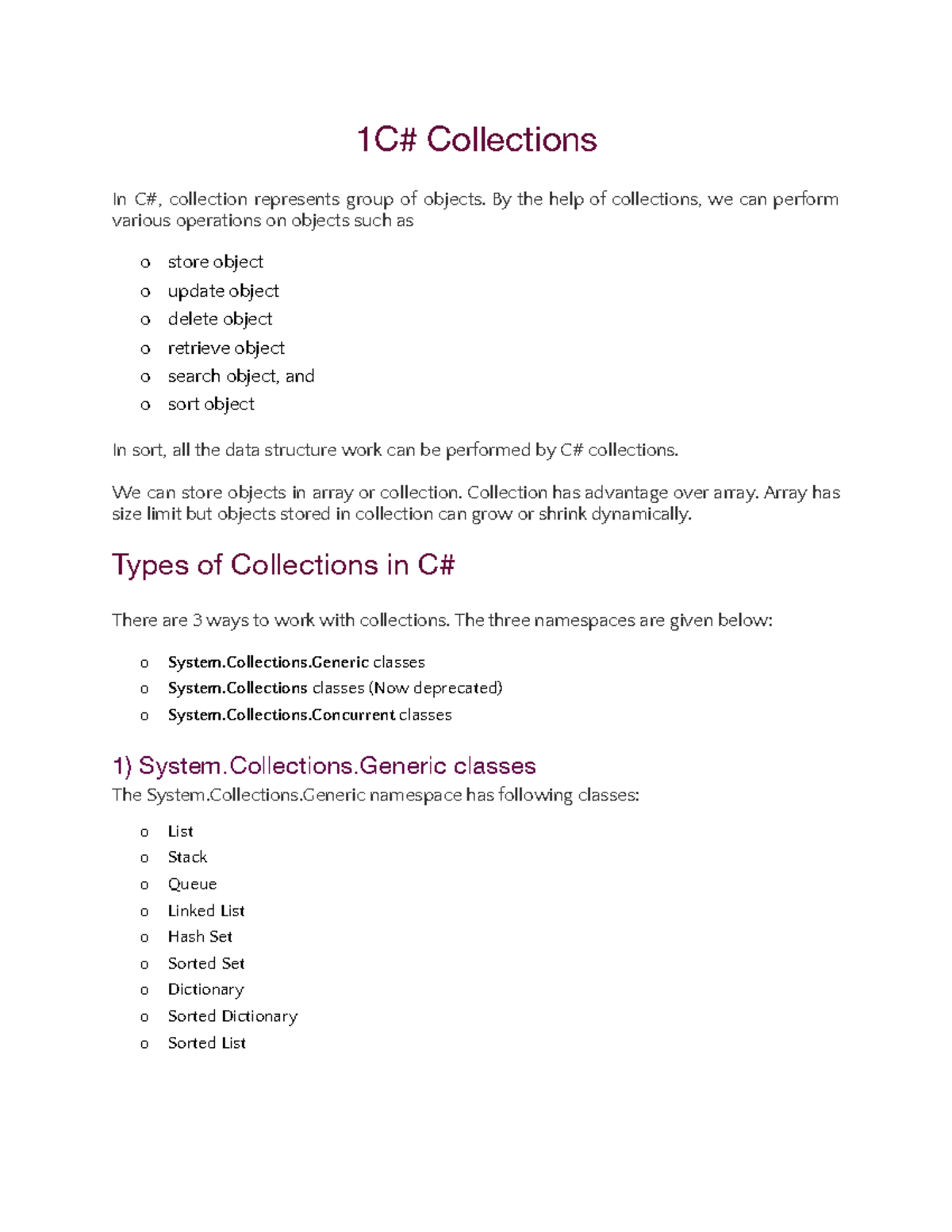 UNIT-1 C# Notes 6TH SEM ECE - 1C# Collections In C#, collection ...