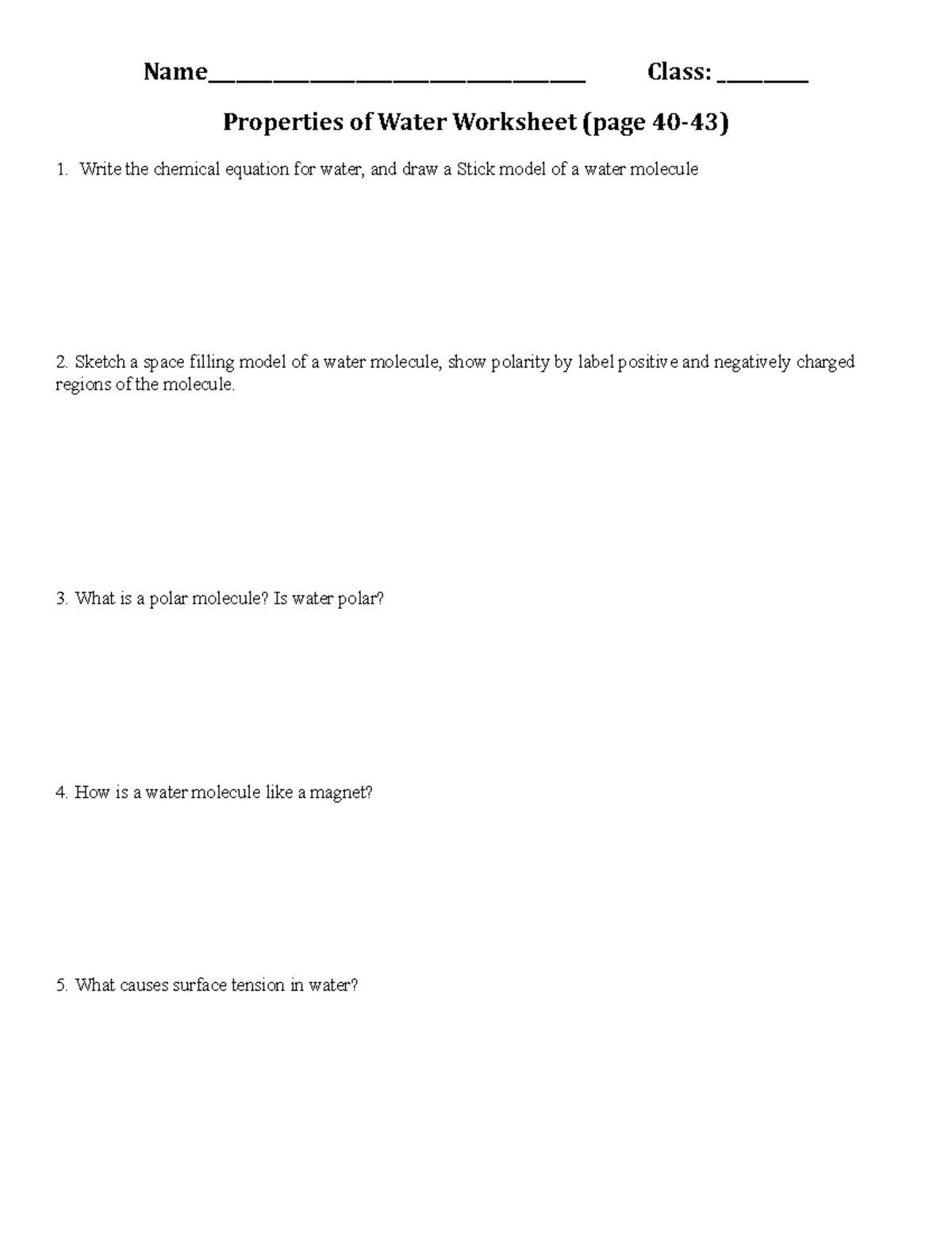 Properties of water worksheet reading guide Studocu