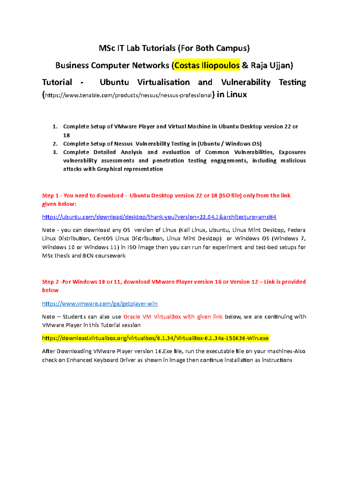BCN - VWWare and Nessus Tut2 - MSc IT Lab Tutorials (For Both Campus) Business Computer Networks ...