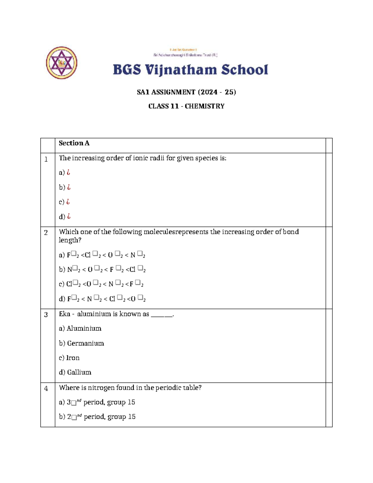 SA1 Assignment CH-3 Class 11 - SA1 ASSIGNMENT (2024 - 25) CLASS 11 ...