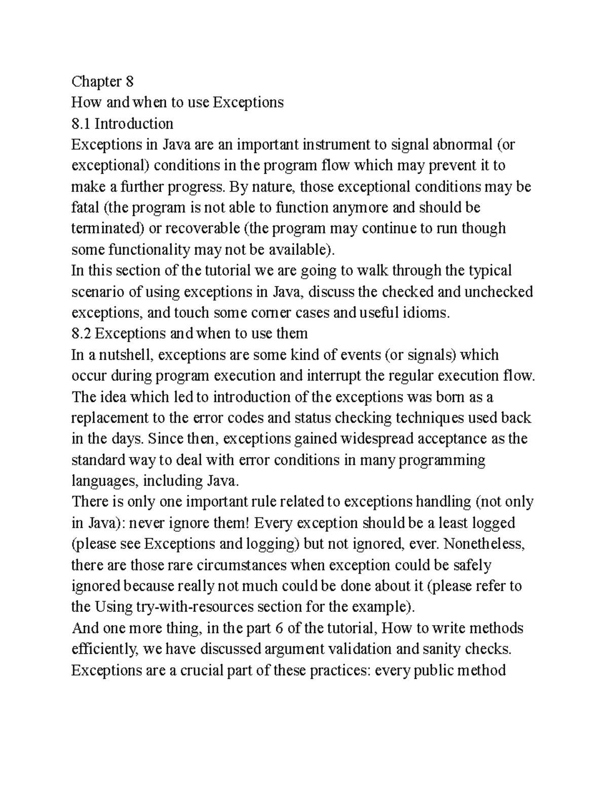 Java Notes Ch8 Chapter 8 How And When To Use Exceptions 8