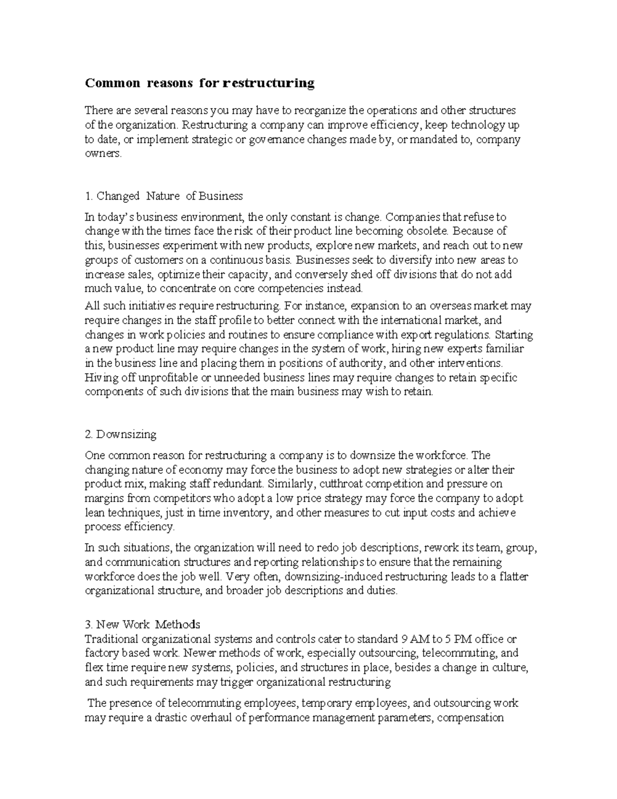 Common reasons for restructuring - Common reasons for r estr uctu ring ...