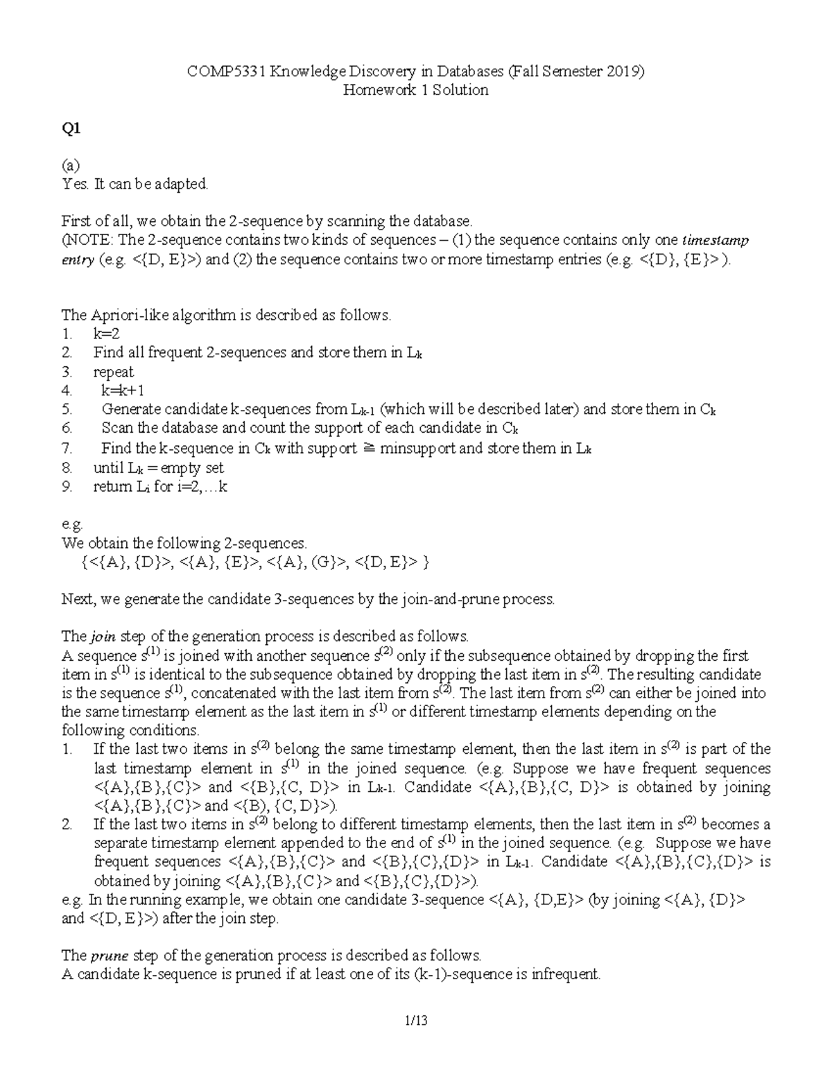 Hw1-sol - COMP5331 Knowledge Discovery in Databases (Fall Semester 2019) Homework 1 Solution ...