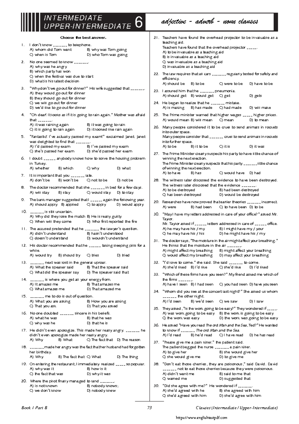 B6-Clauses Intermediate Upper-Intermediate - 73 I N T ERM EDI ATE U PPER-I N T ERM EDI ATE 6 ...