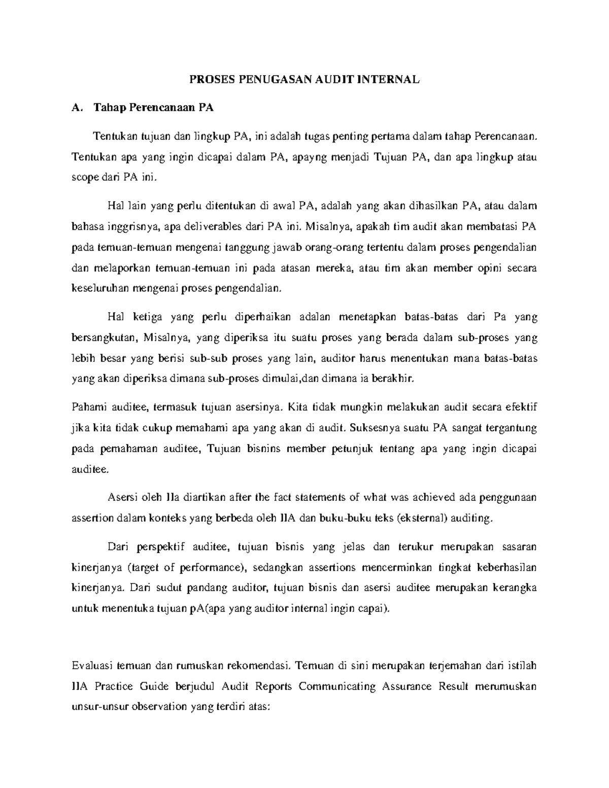 Proses Penugasan Audit Internal - PROSES PENUGASAN AUDIT INTERNAL A ...