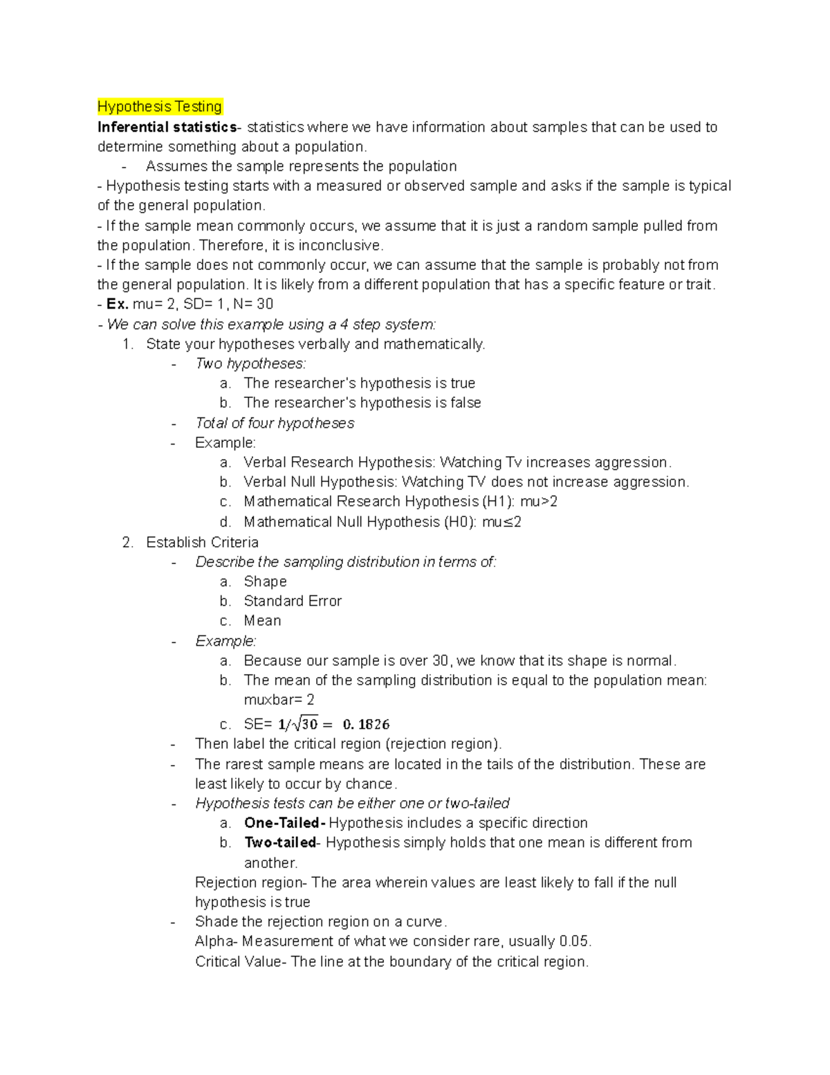 Psyc 3990 Module 3 Lecture Notes From Video Lectures With Dr Michelle Vandellen Hypothesis