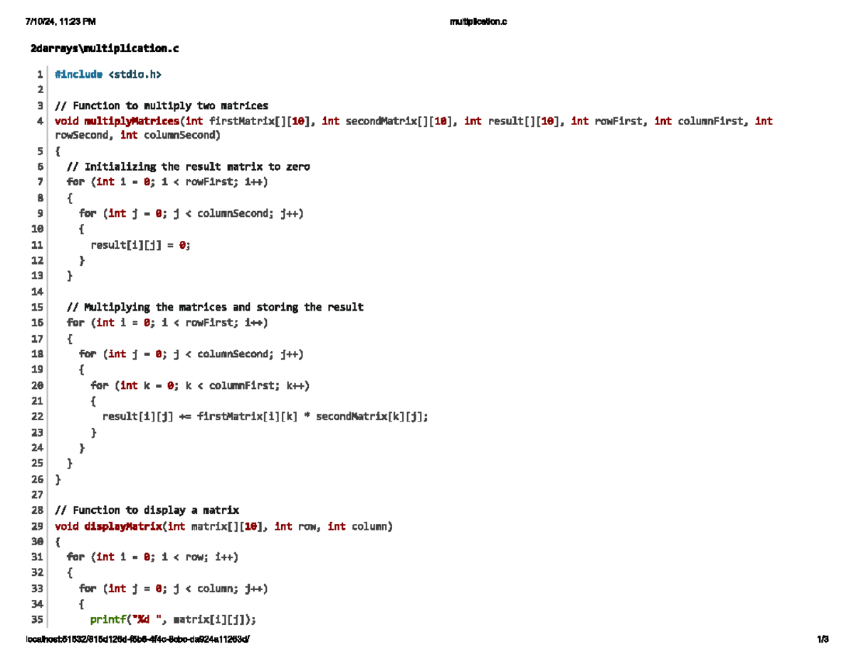 Matrix Multiplication - 11:23 PM multiplication 1 2 3 Function to ...
