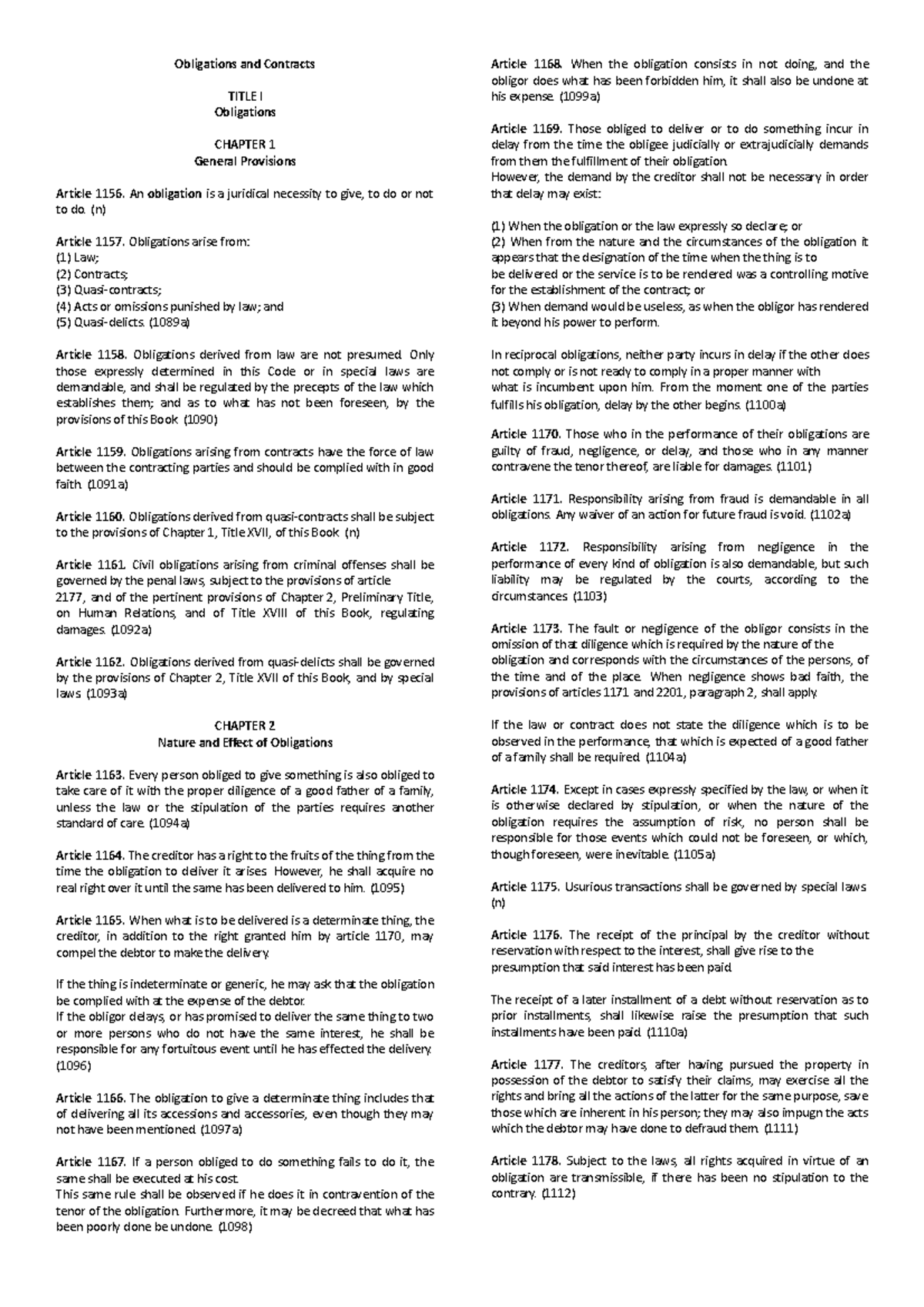 Oblicon-1156-1178 - none - Obligations and Contracts TITLE I ...