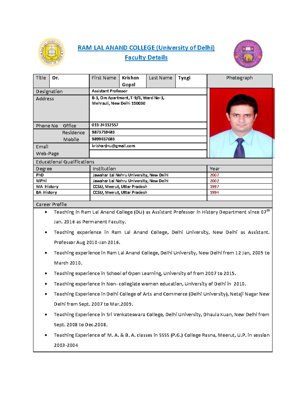 Kishan-tyagi-history - Title Dr. First Name Krishan Gopal Last Name ...