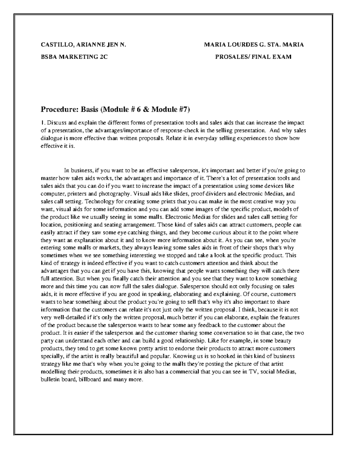 Second TERM EXAM STS (UST) - CASTILLO, ARIANNE JEN N. MARIA LOURDES G ...