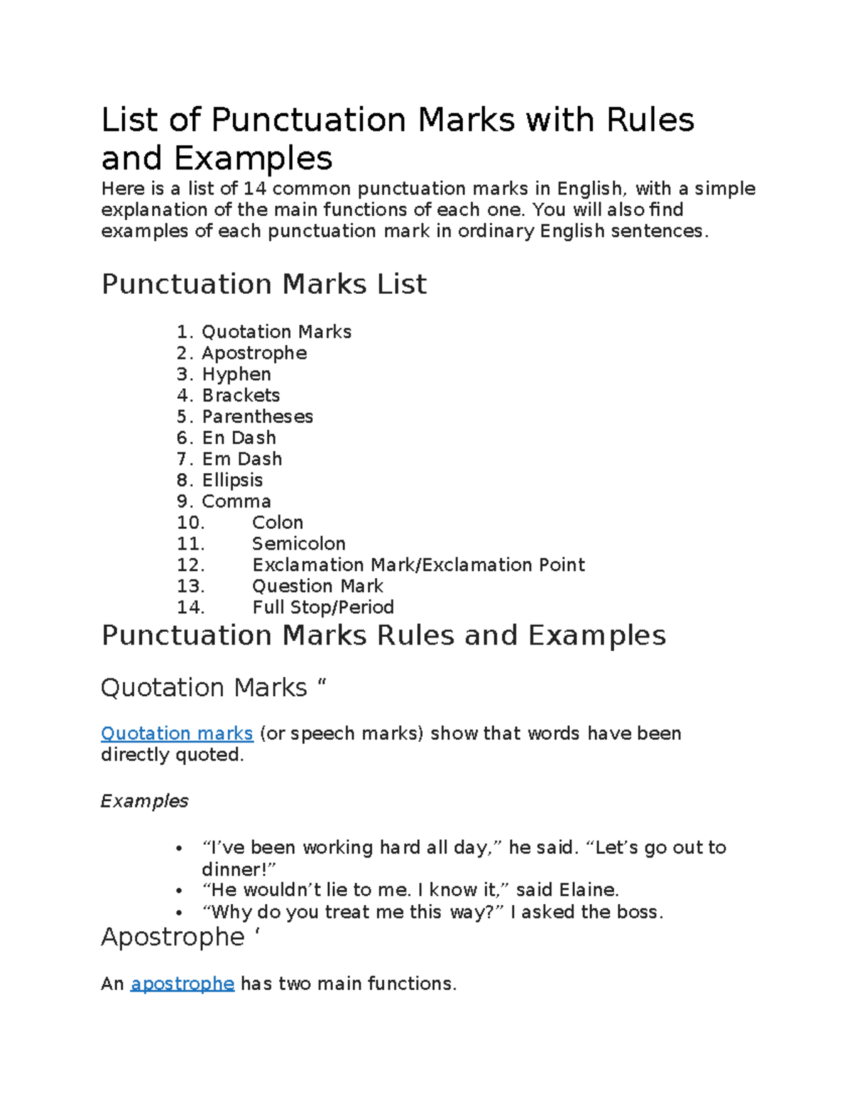 List of Punctuation Marks with Rules and Examples - List of Punctuation ...