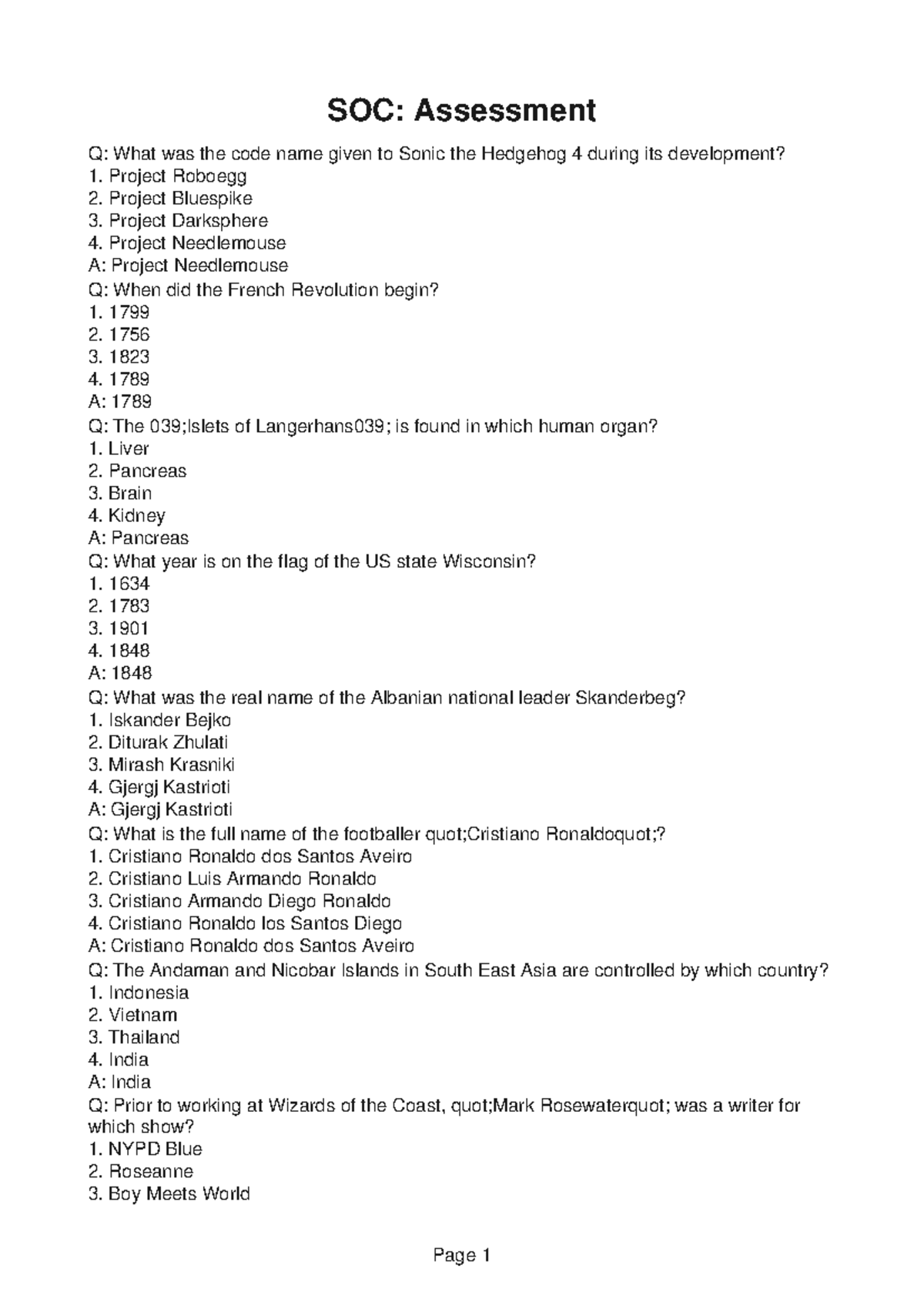 SOC273 Chapter Summary 6 - SOC: Assessment Q: What was the code name ...