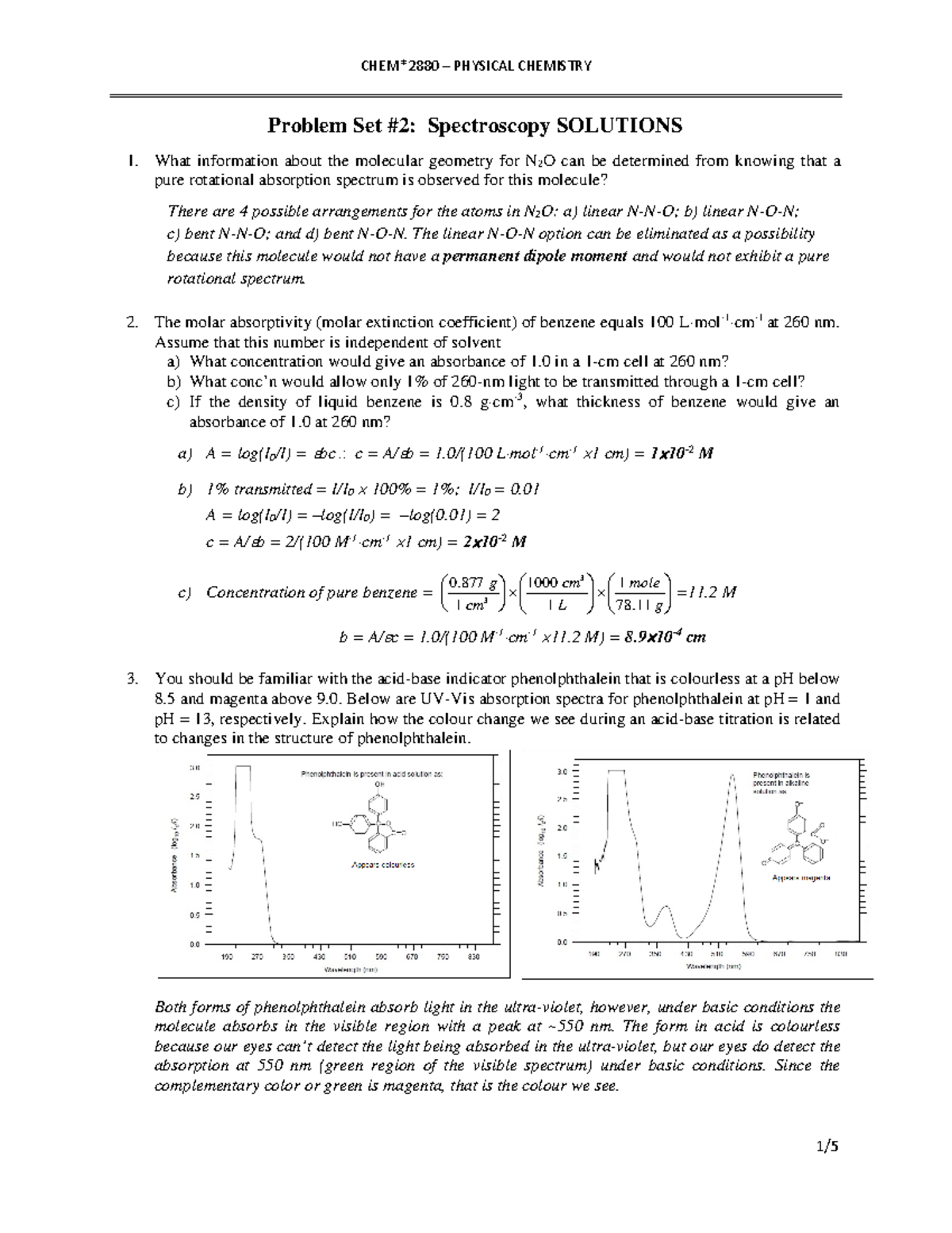 Problem Set 2 solution - Problem Set #2: Spectroscopy SOLUTIONS What information about the ...