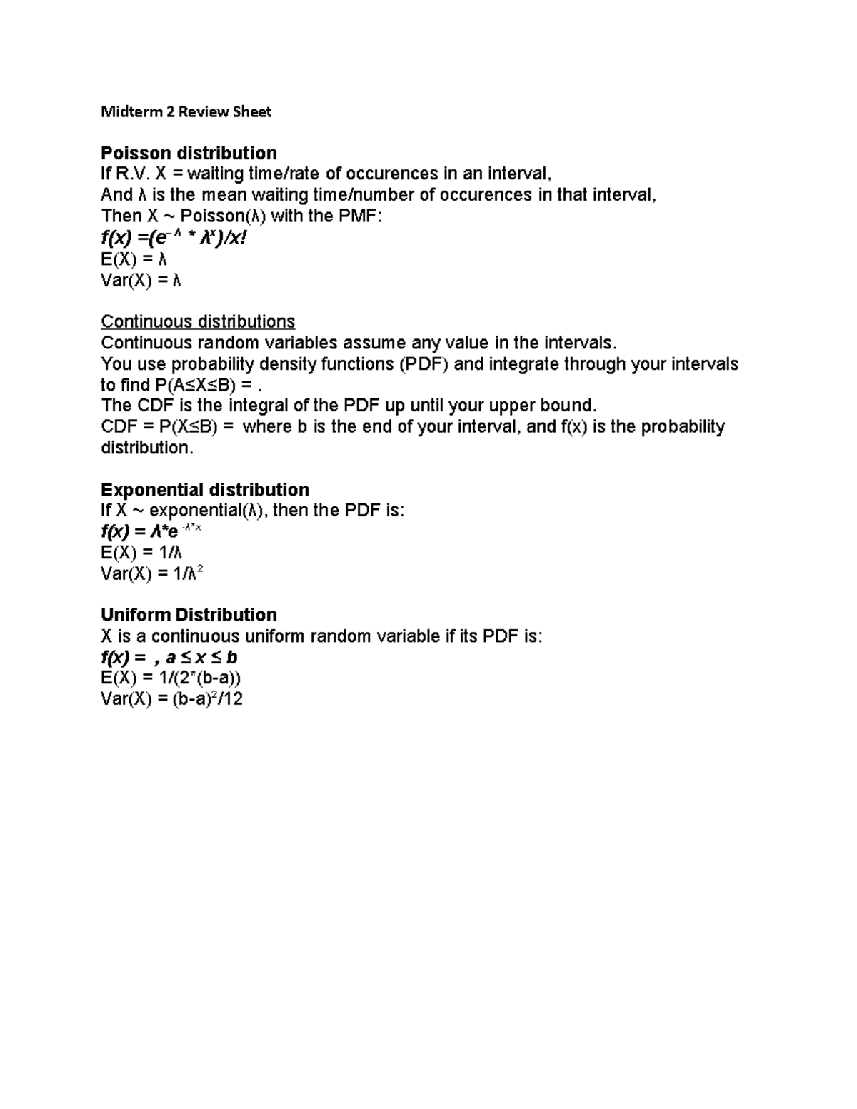 Midterm 2 Review Sheet 2022 - Midterm 2 Review Sheet Poisson ...