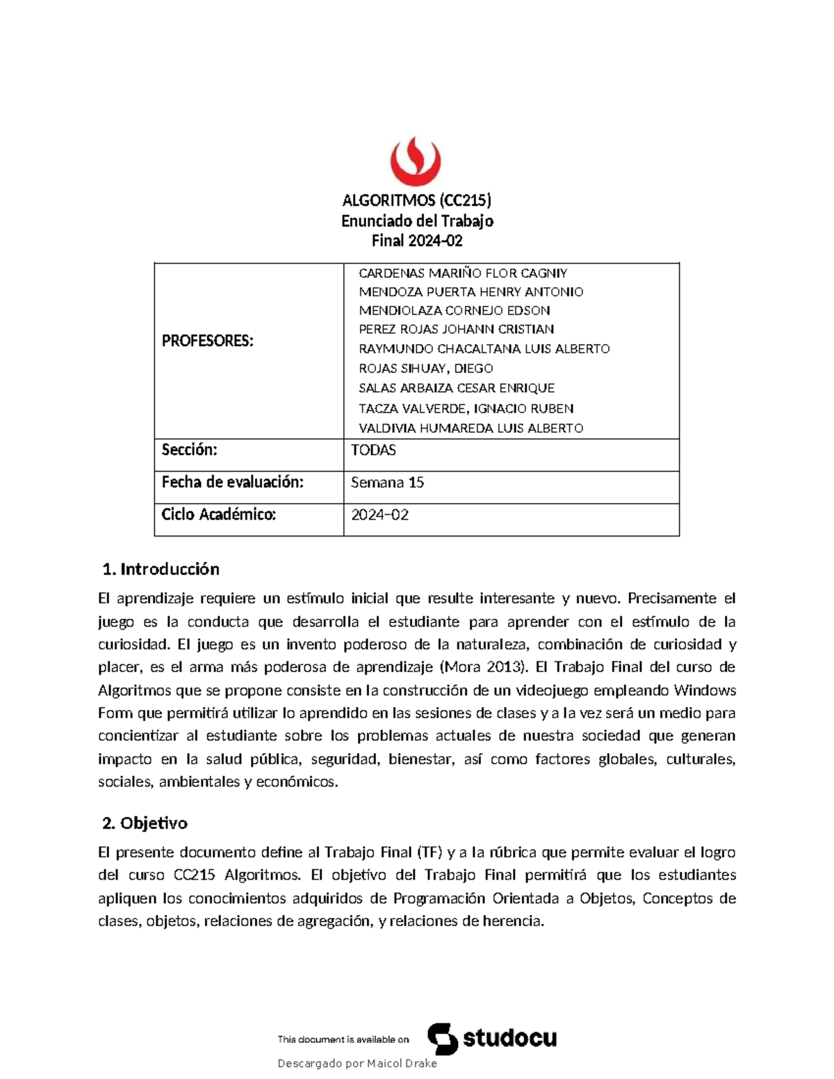 Cc215 enunciado trabajo final 2024 02 - ALGORITMOS (CC215) Enunciado ...