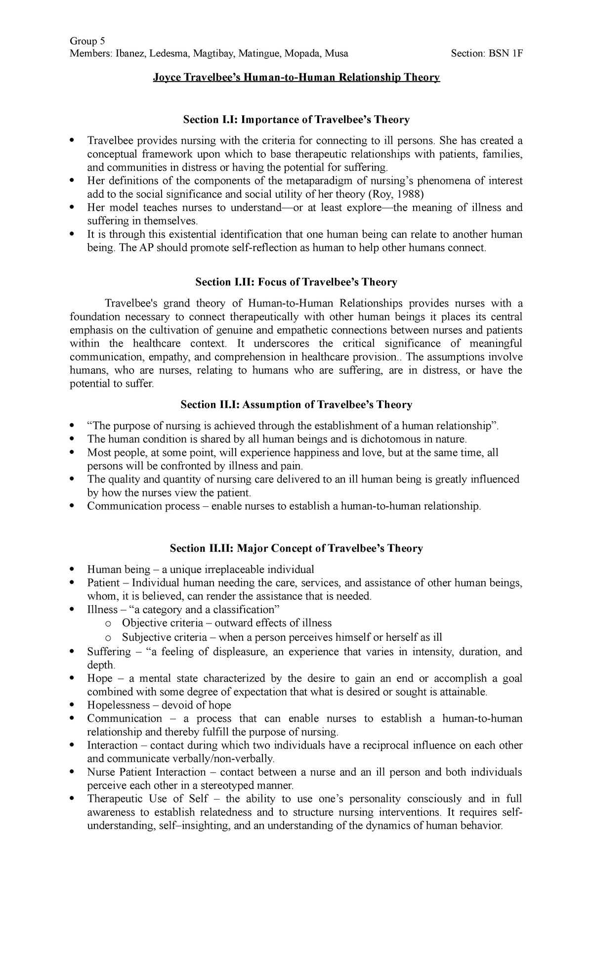Joyce-Travelbee - TFN - Group 5 Members: Ibanez, Ledesma, Magtibay ...