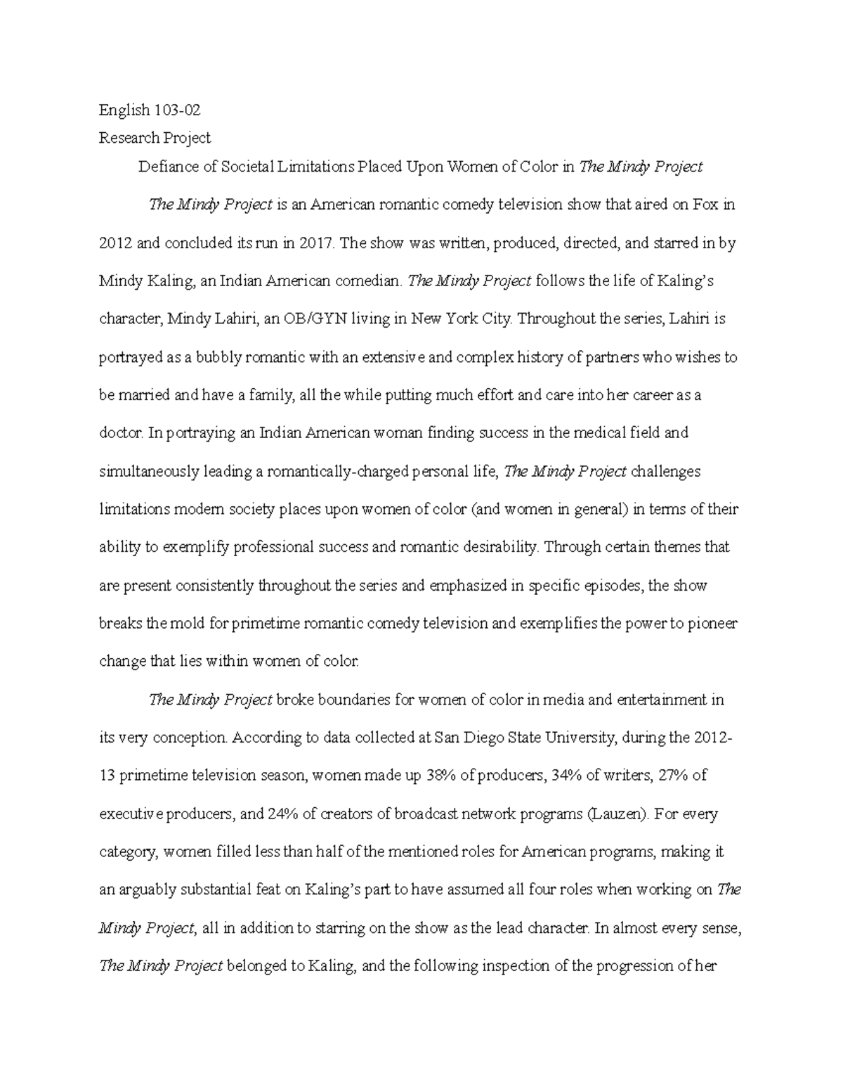 ENG103 Example Research Project - English 103- Research Project ...