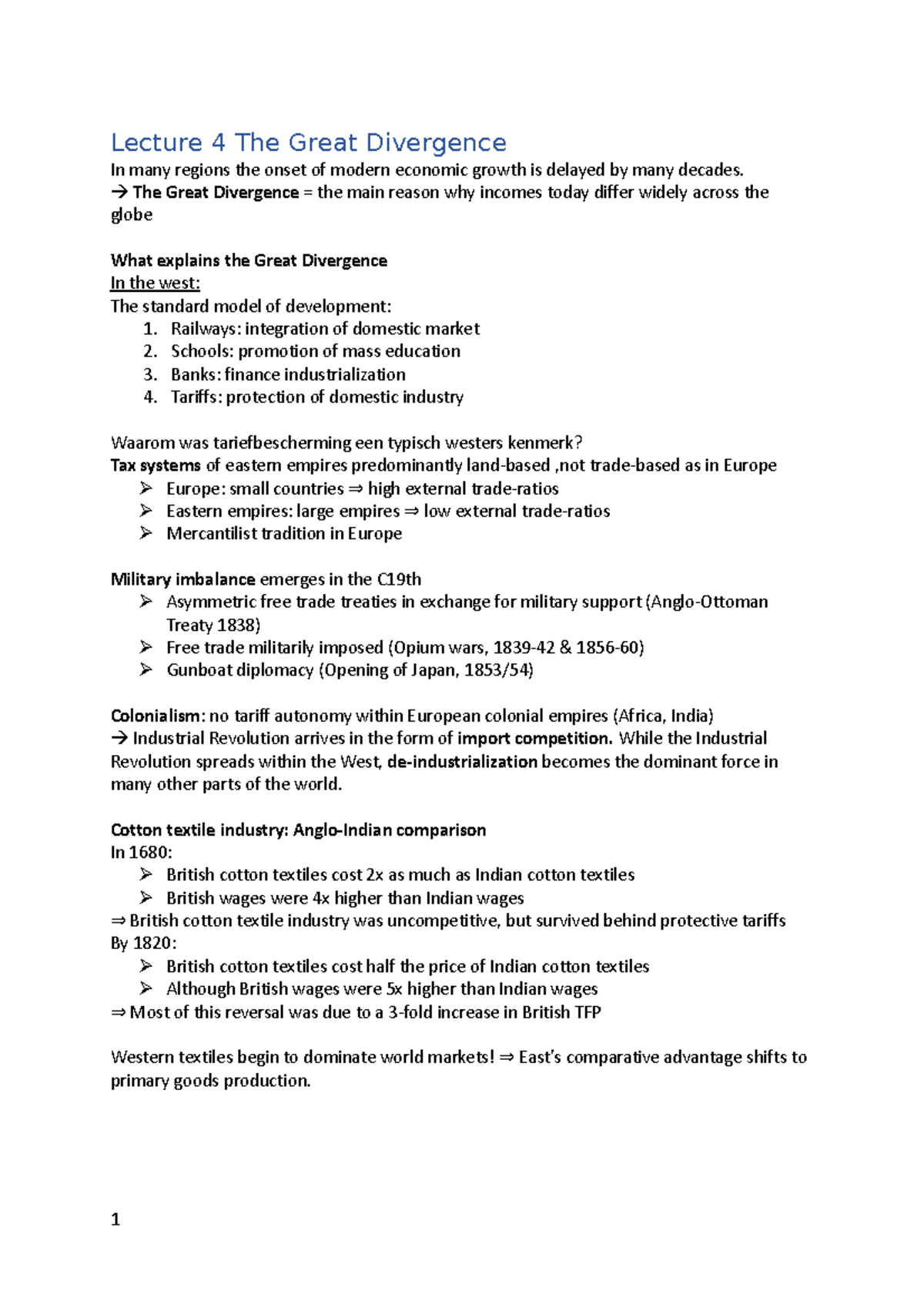 Lecture 4 - Lecture 4 The Great Divergence In many regions the onset of ...