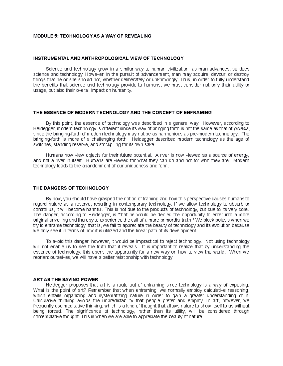 MODULE 5: TECHNOLOGY AS A WAY OF REVEALING - Science, Technology, and ...