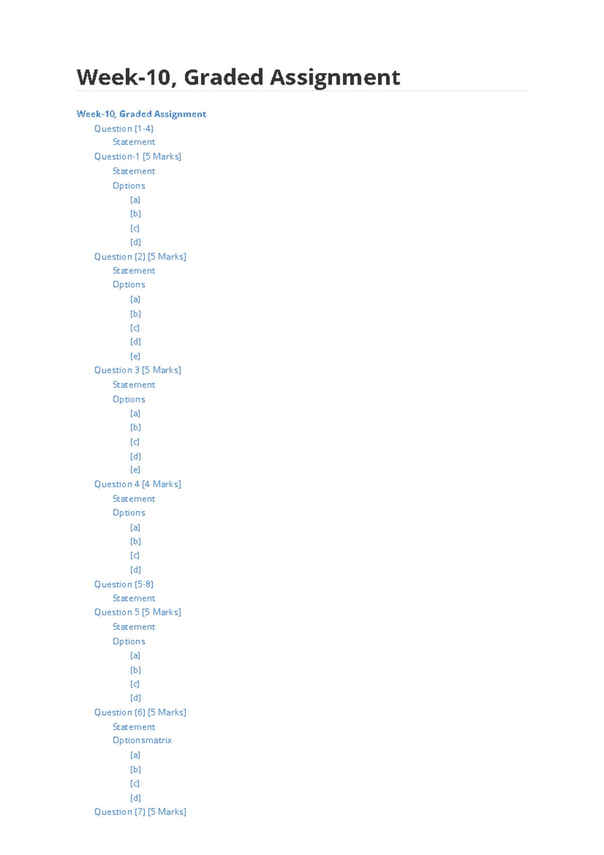 W10GA Sep22 unanswered - Week-10, Graded Assignment Week-10, Graded ...