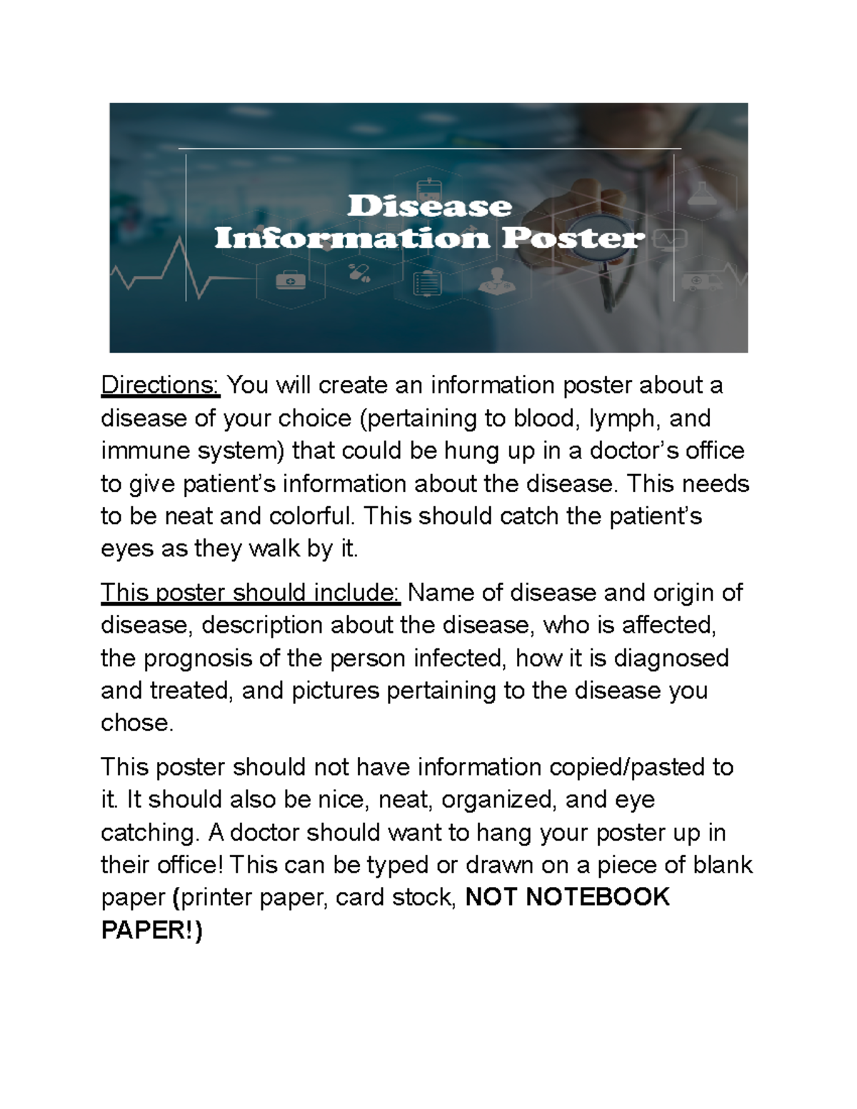 Disease Poster - History - Directions: You will create an information ...