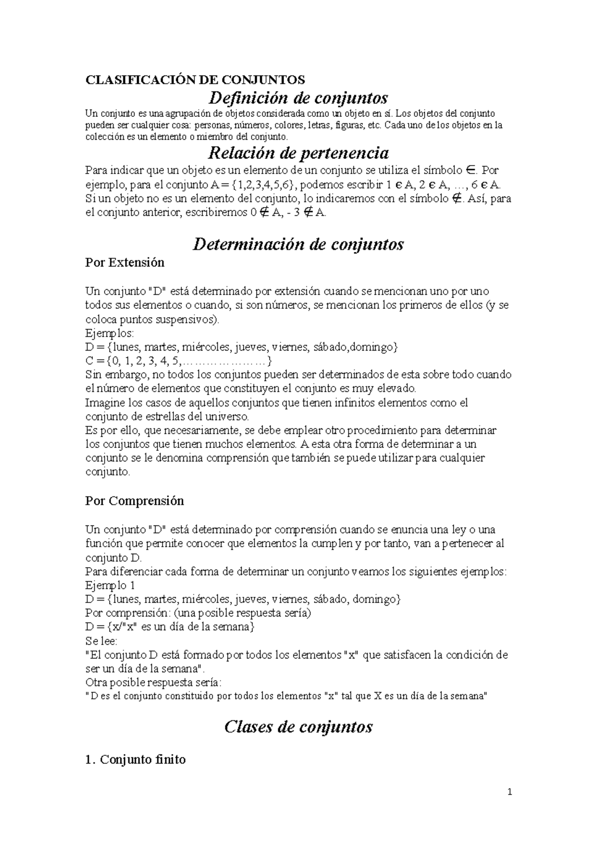 Clasificación DE Conjuntos - CLASIFICACIÓN DE CONJUNTOS Definición de ...