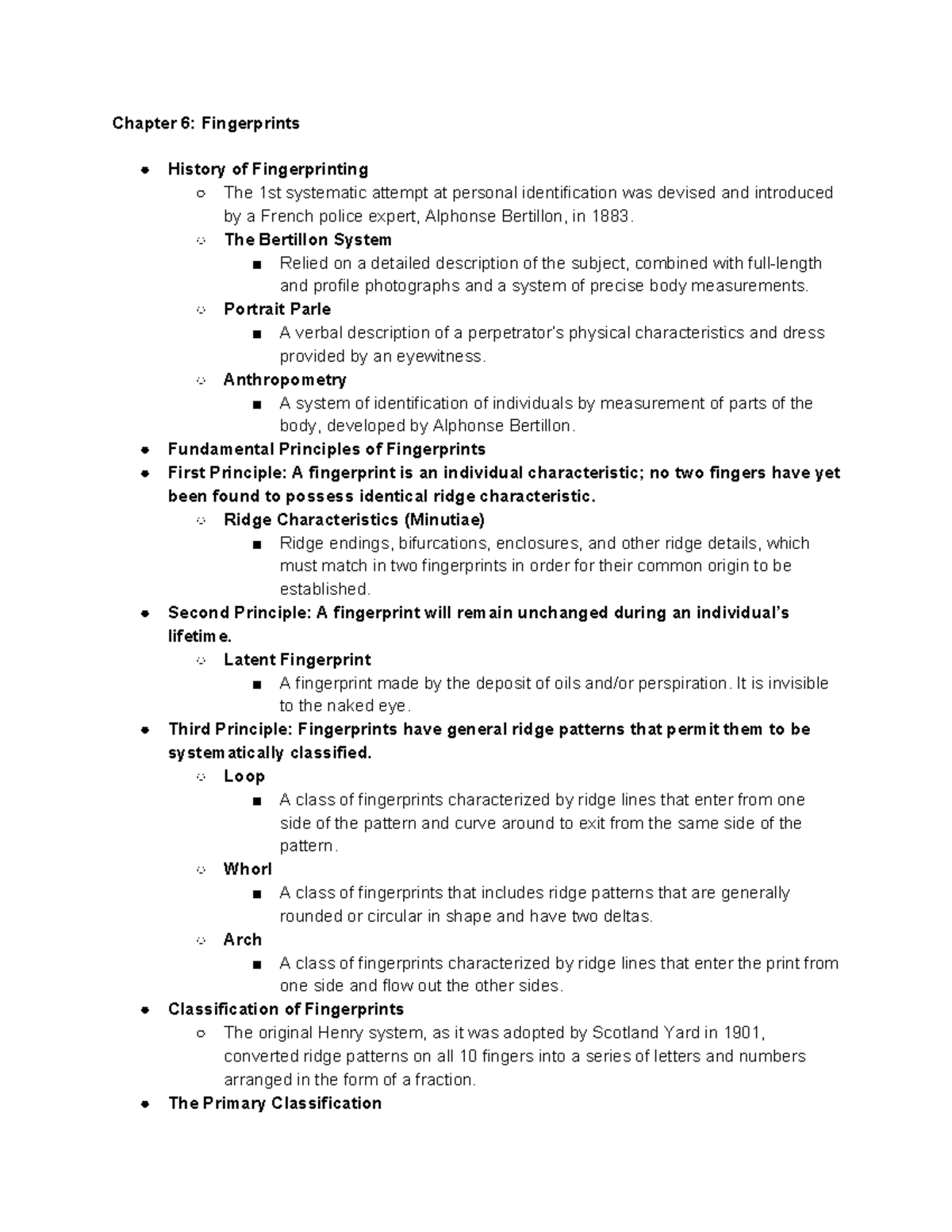 Chapter 6 Forensic Science - Chapter 6: Fingerprints History of ...