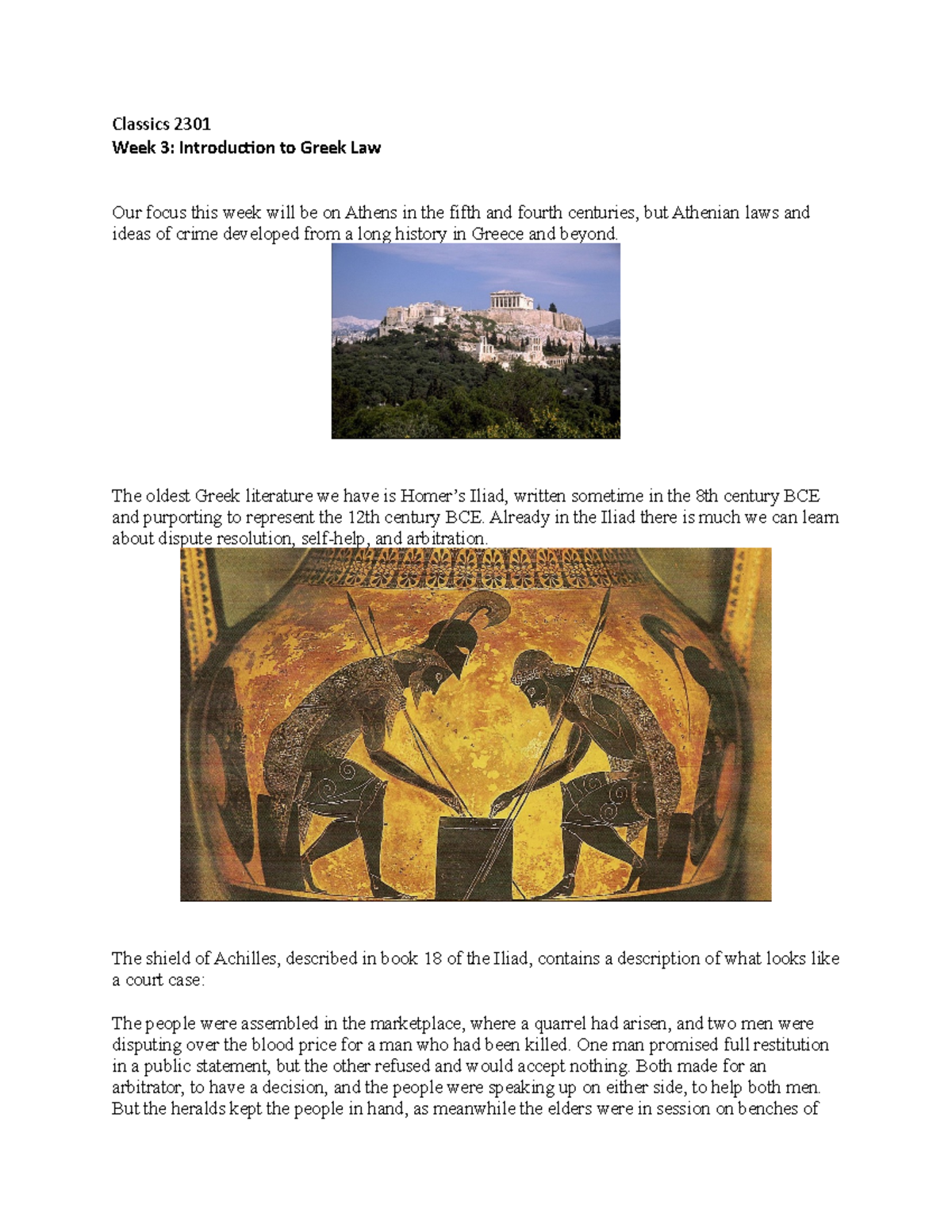 Classics 2301 Week 3 - Intro to classical archaeology - Classics 2301 ...