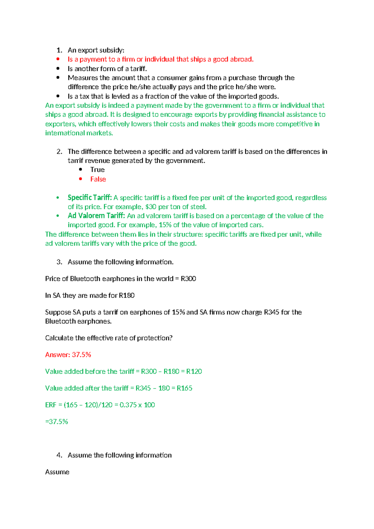 Chapter 9 part 1 memo (1) - An export subsidy: Is a payment to a firm or individual that ships a ...