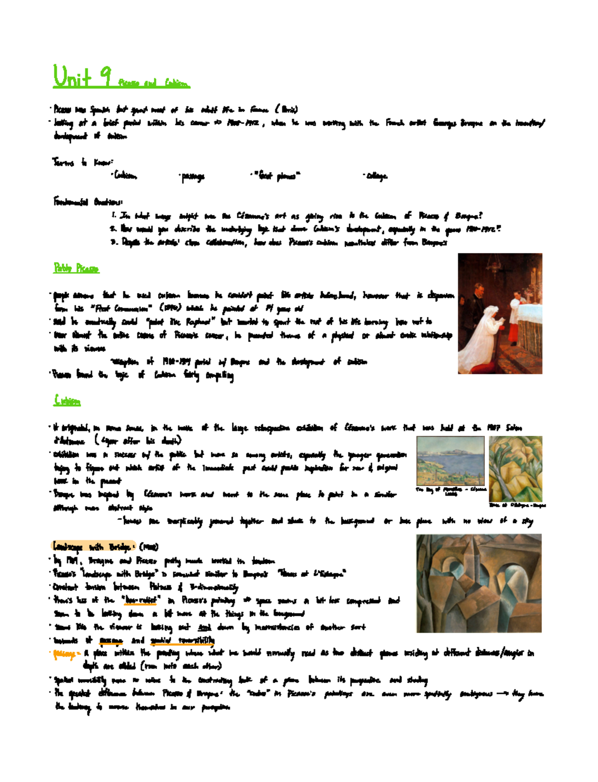 Unit 9 Picasso and Cubism - Unit 9 Picassoand Cubism CassowasSpanish ...