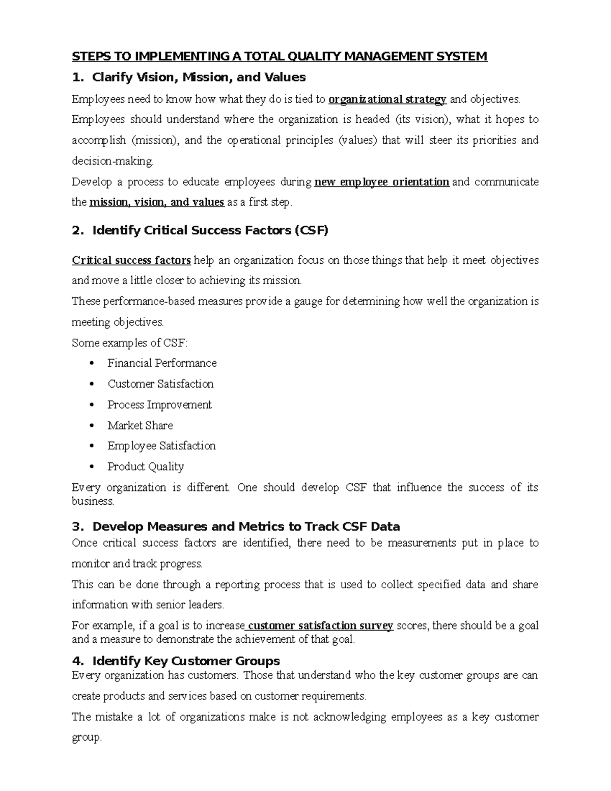 12 Steps to Implementing a Total Quality Management System - STEPS TO ...