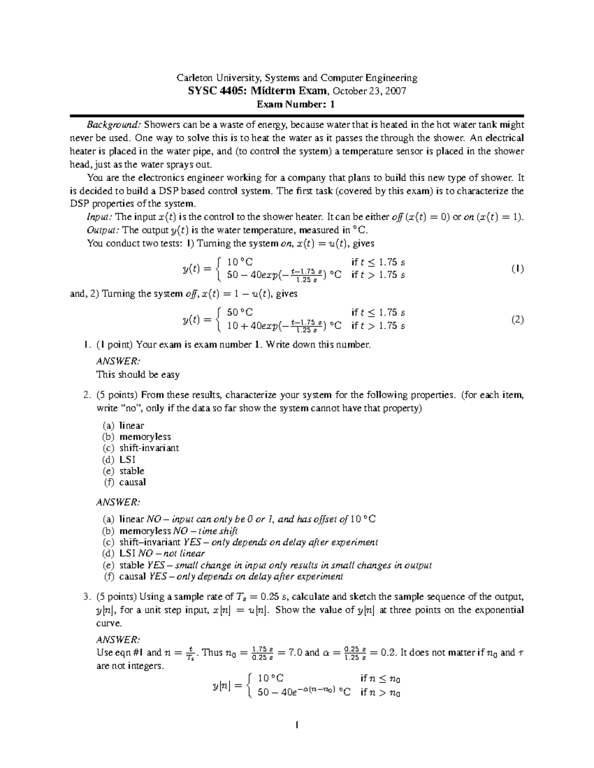 Sysc4405 Midterm Fall2007 Carleton University Systems And Computer Engineering Sysc 4405