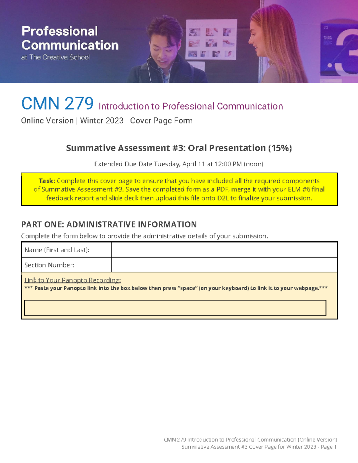 Assessment three - CMN 279 Introduction to Professional Communication (Online Version) Summative ...