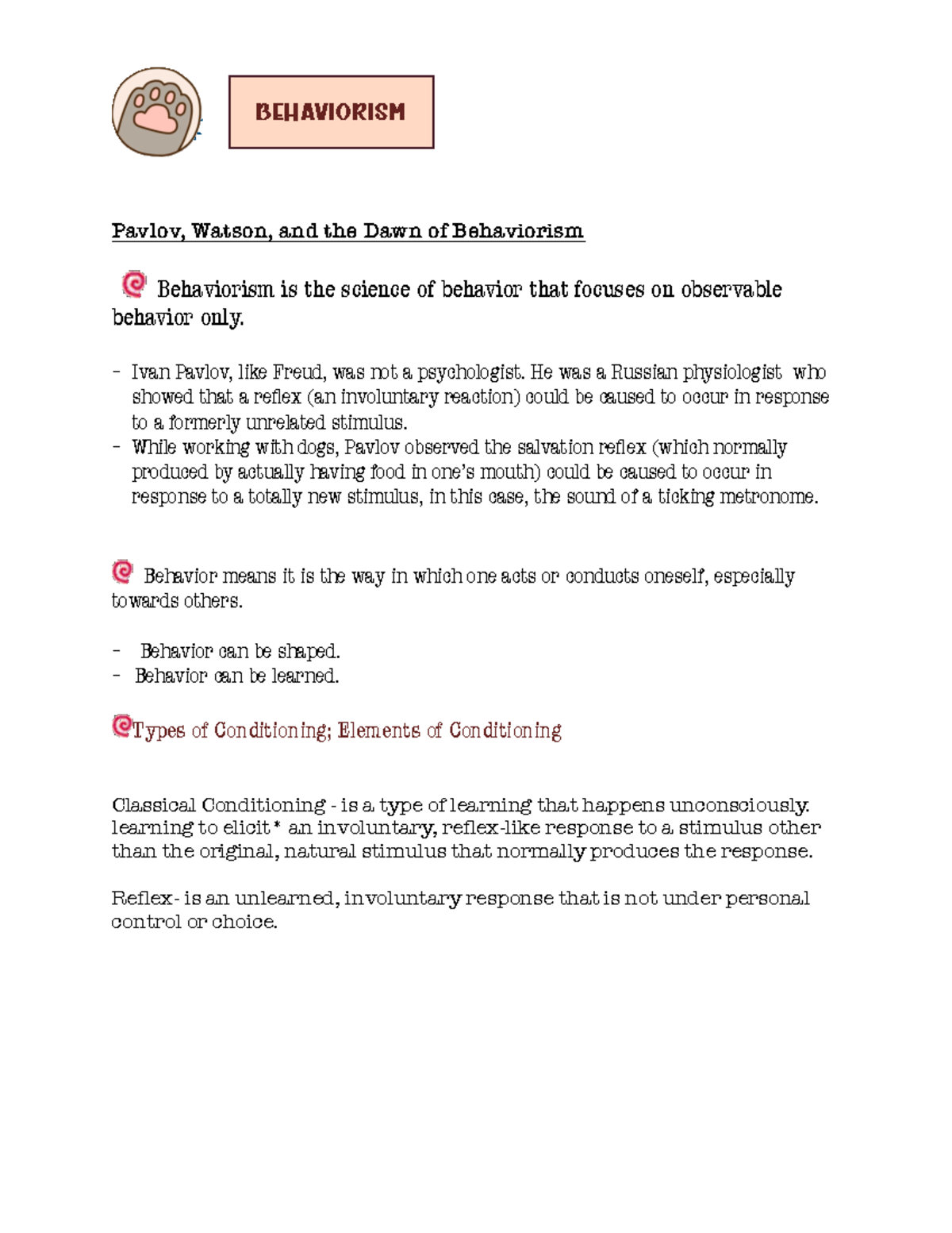 Behaviorism - Lecture notes 1 - Social Psychology - Studocu