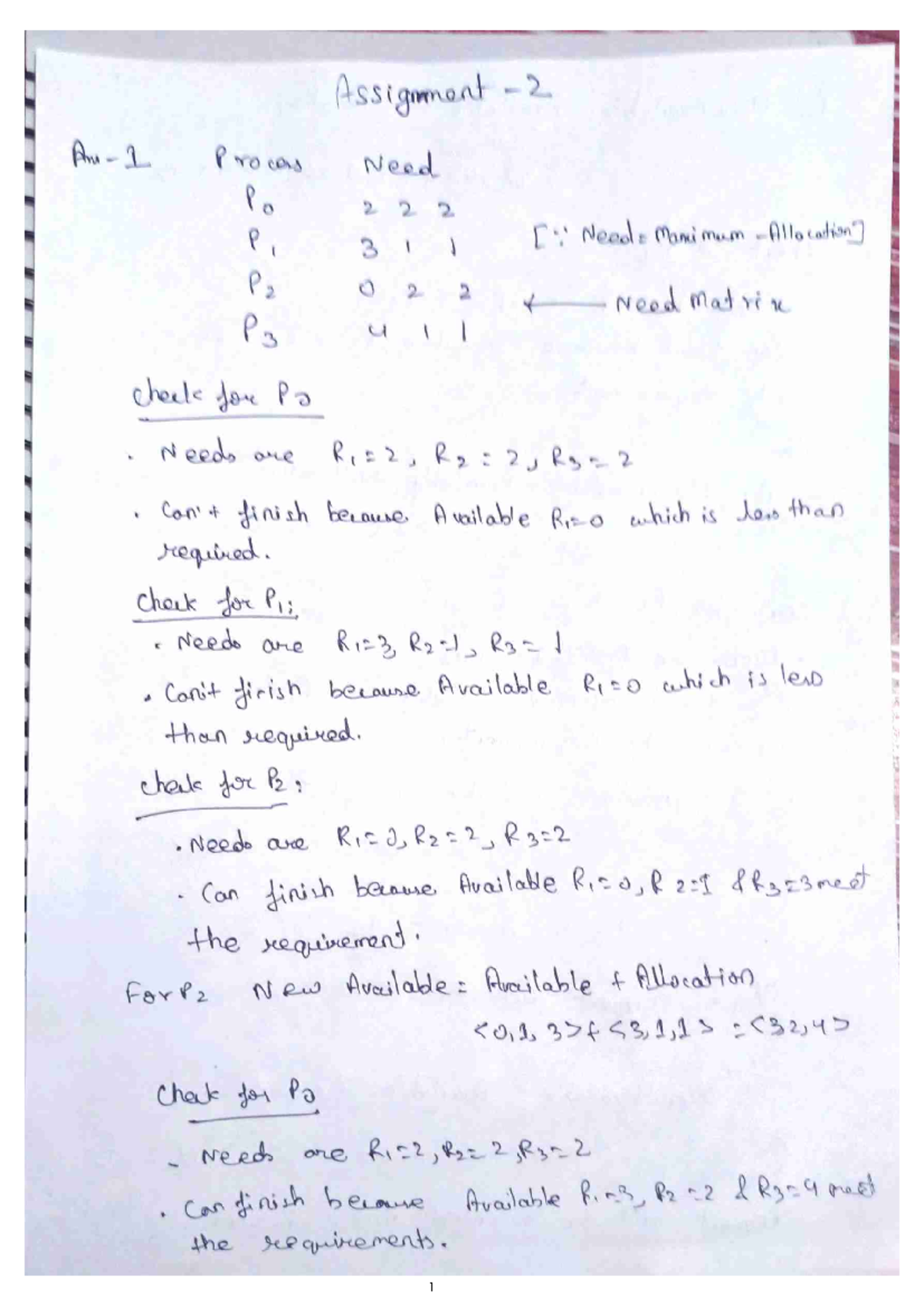 OS Assignment CT2 - Assignment 2 An. 1 Process Need Po P, I 3 I I Need ...